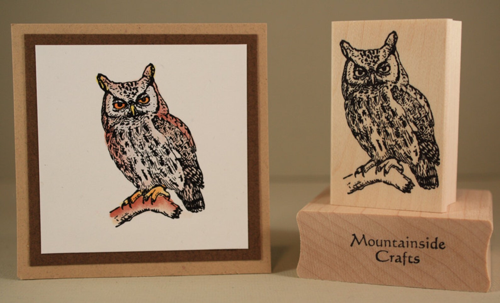 OWL STAMP Great Horned Owl Illustration Drawing Forest - Etsy
