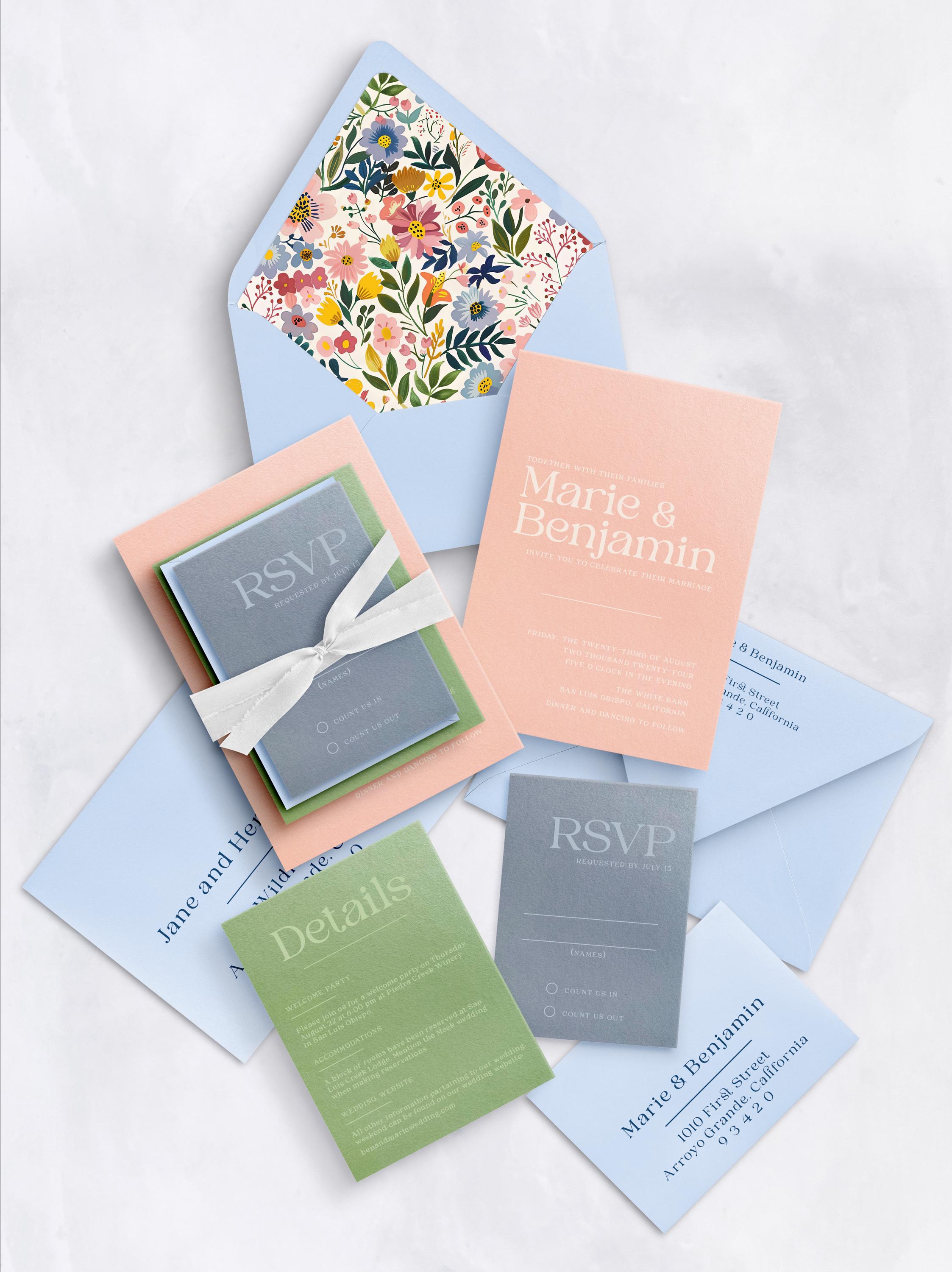 Pastel Color Block Wedding Invitation Set | Modern Colorful Invites - Etsy