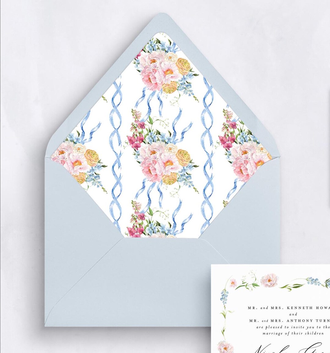 Watercolor Floral Wedding Envelope Liner - SET OF 25, Printed Envelope ...