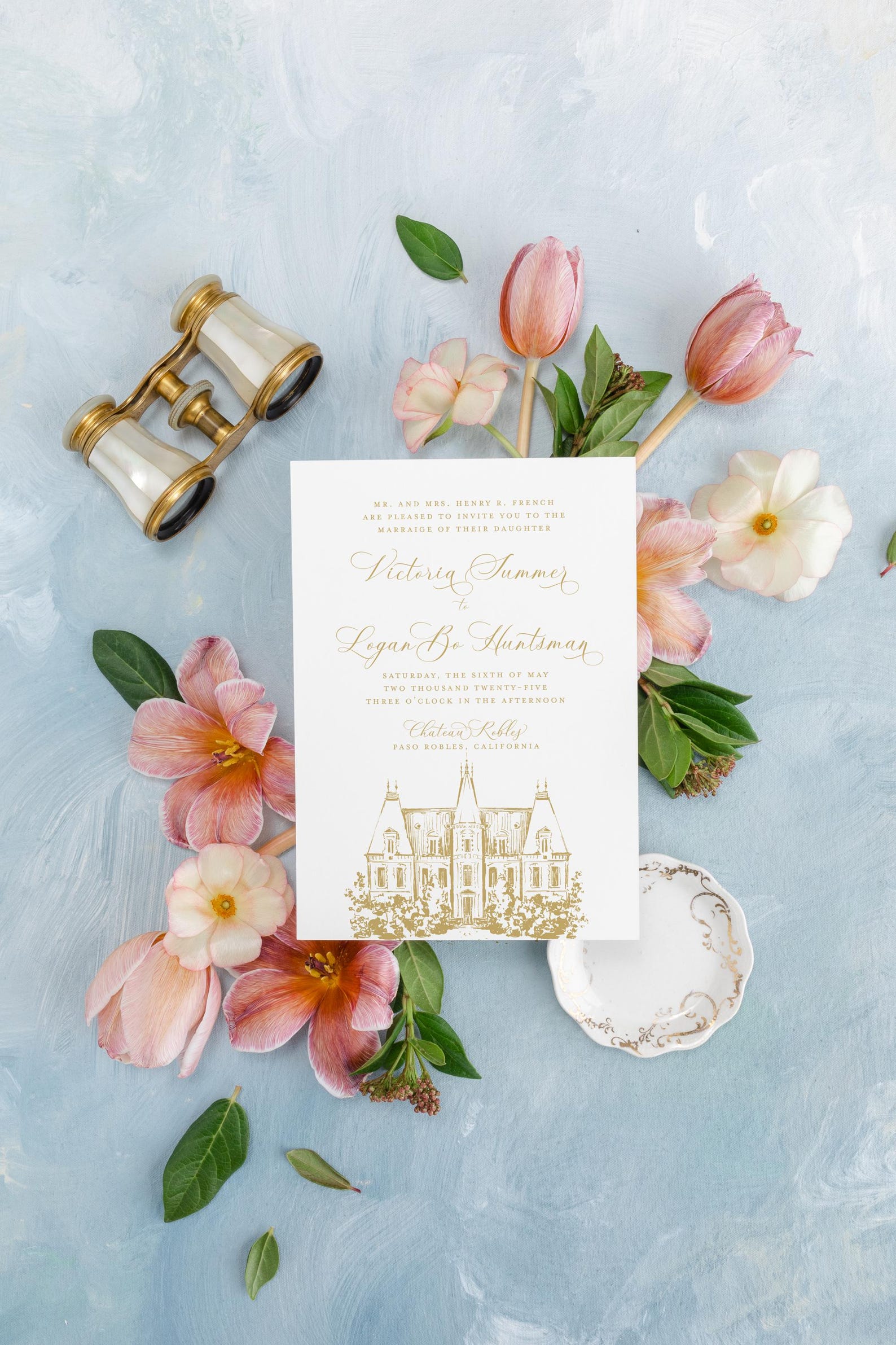 Regal European Inspired Wedding Invitation 5pc Set | Gold and White ...