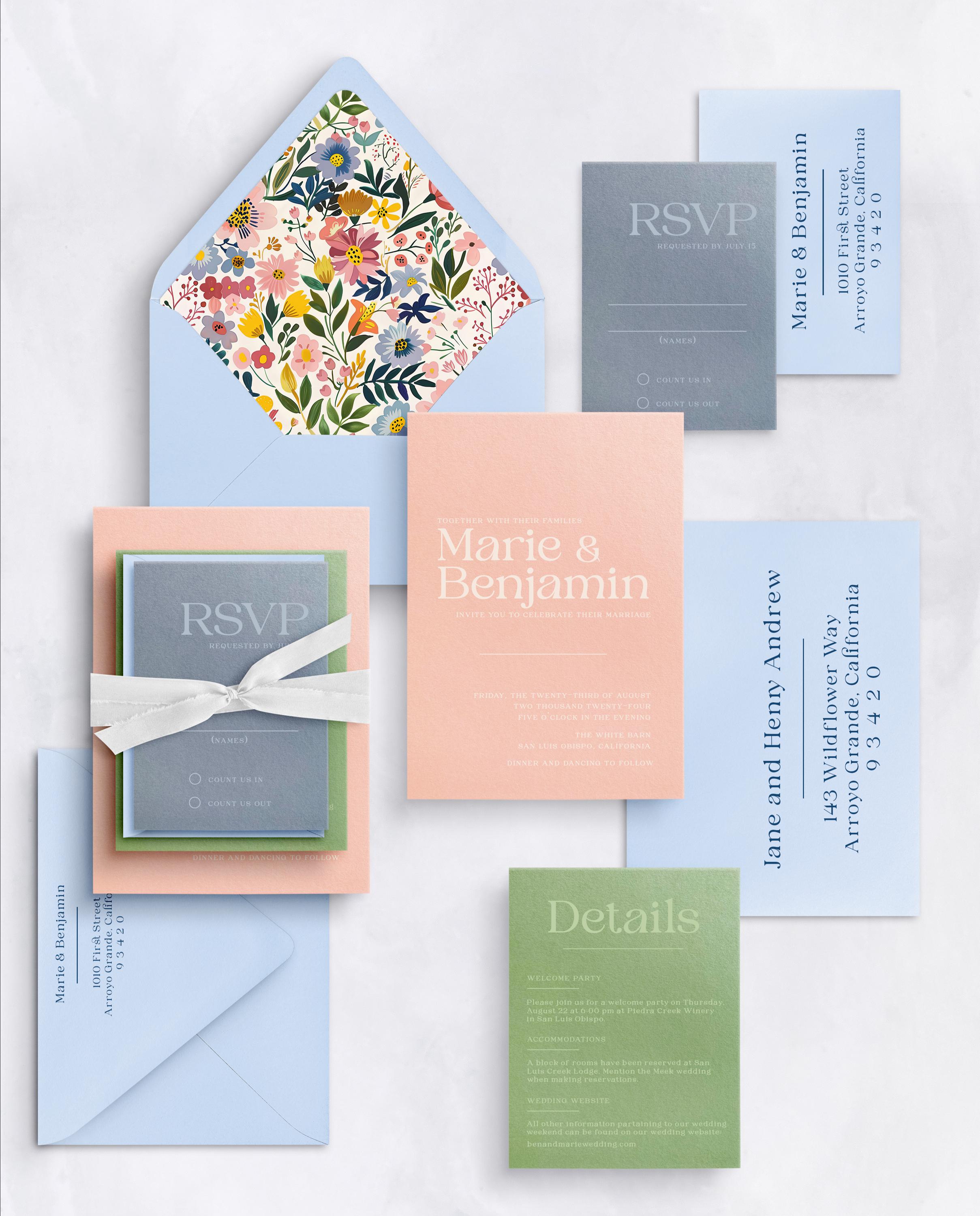 Pastel Color Block Wedding Invitation Set | Modern Colorful Invites - Etsy