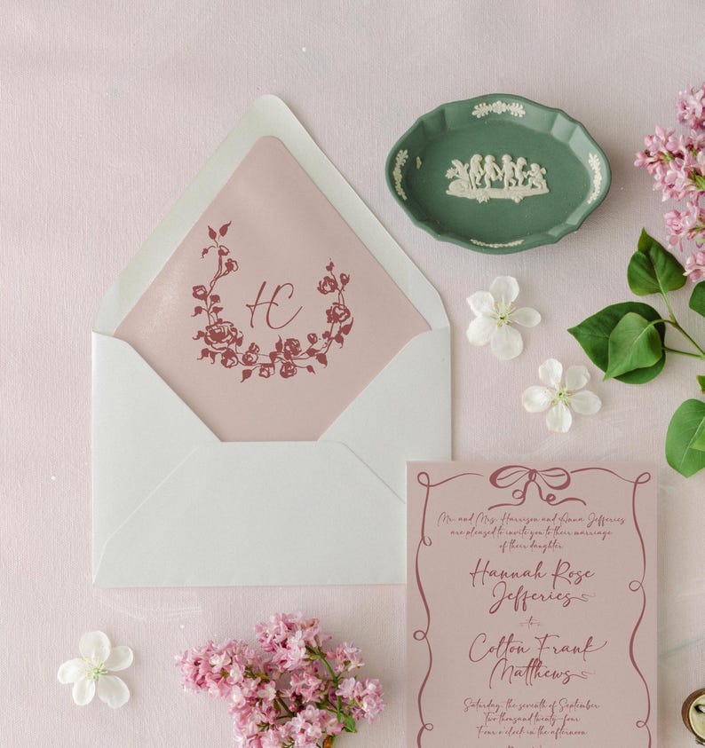 Pink Monogram Wedding Envelope Liner - SET OF 25, Printed Envelope ...