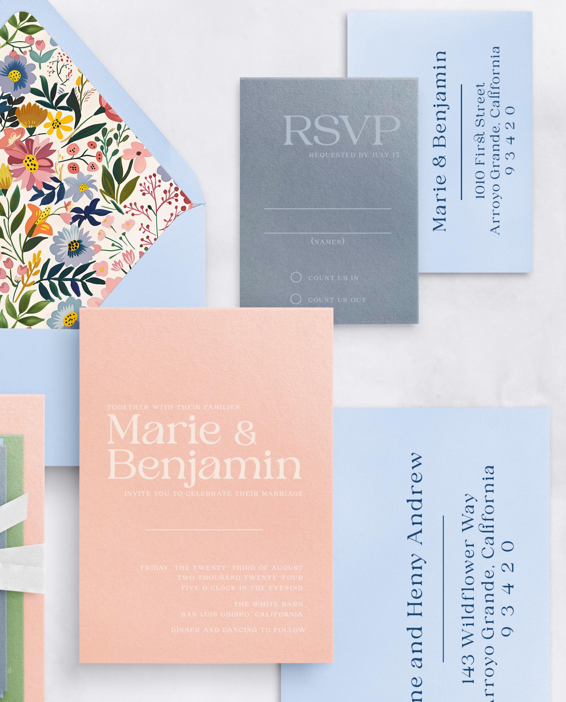 Pastel Color Block Wedding Invitation Set | Modern Colorful Invites - Etsy