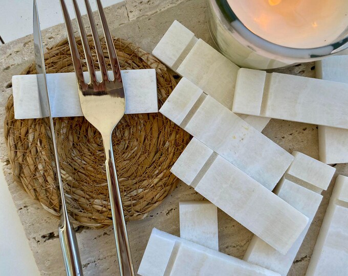 White Marble Cutlery Rest With Knife Holder | Natural Stone Flatware ...