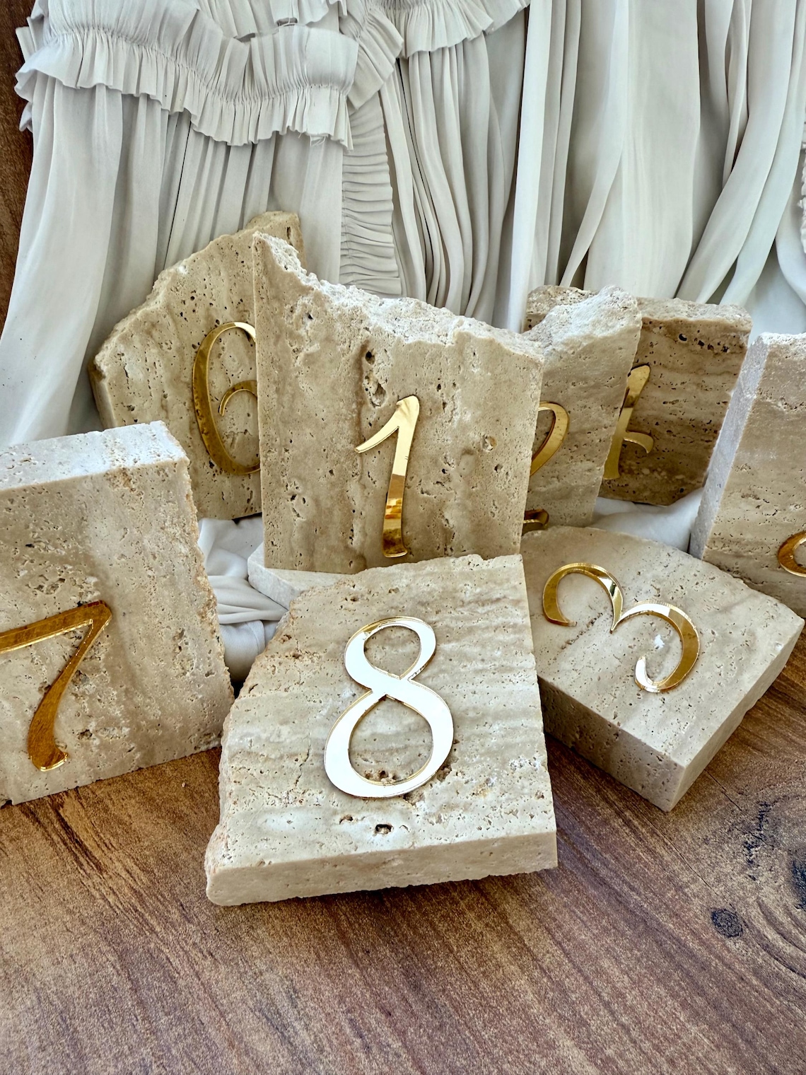 Natural Stone Travertine Gold Acrylic Table Numbers / Wedding ...