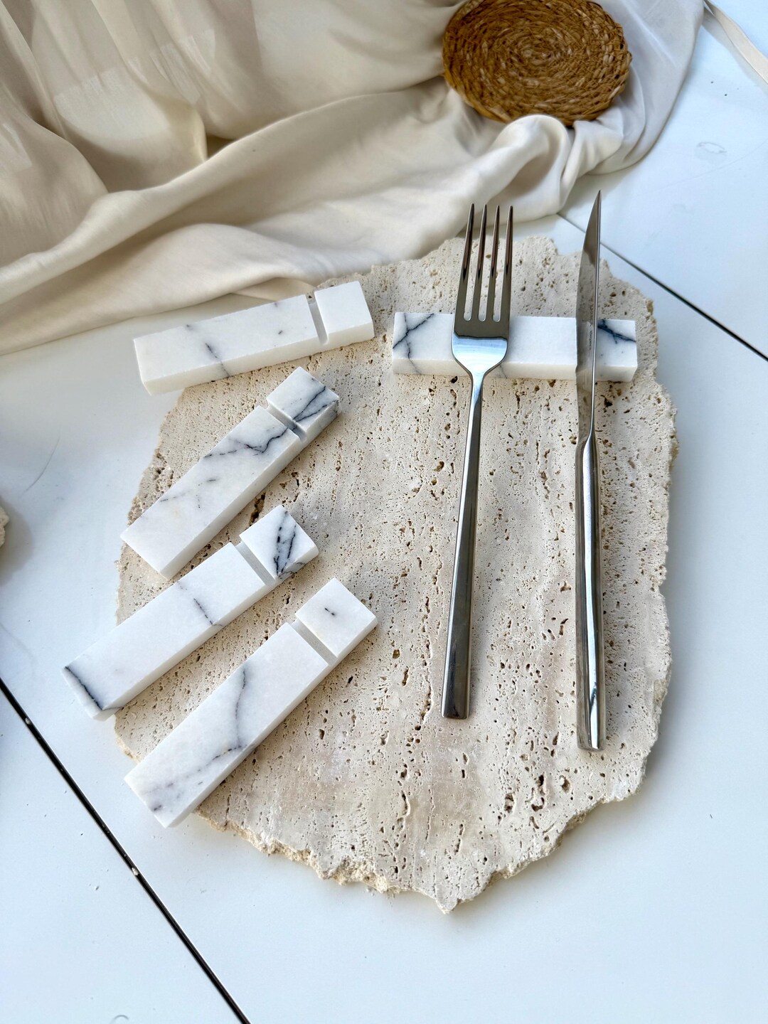 Lilac Marble Cutlery Rest Blocks With Knife Holder | Marble Dinnerware ...