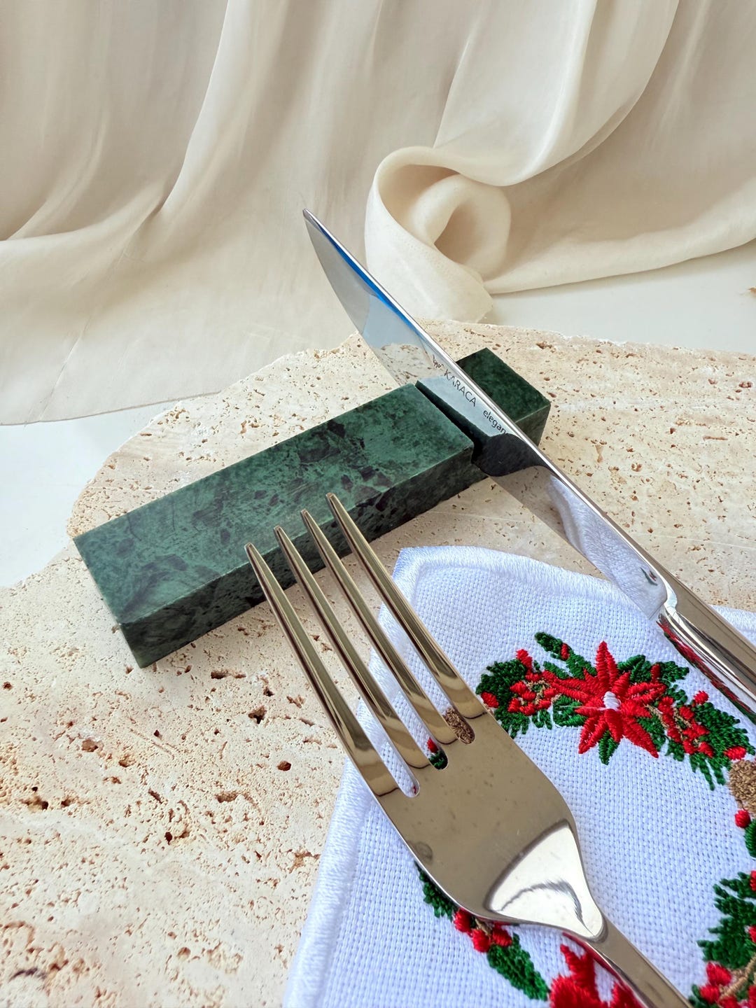 Green Marble Cutlery Rest With Knife Holder Marble Dinnerware ...