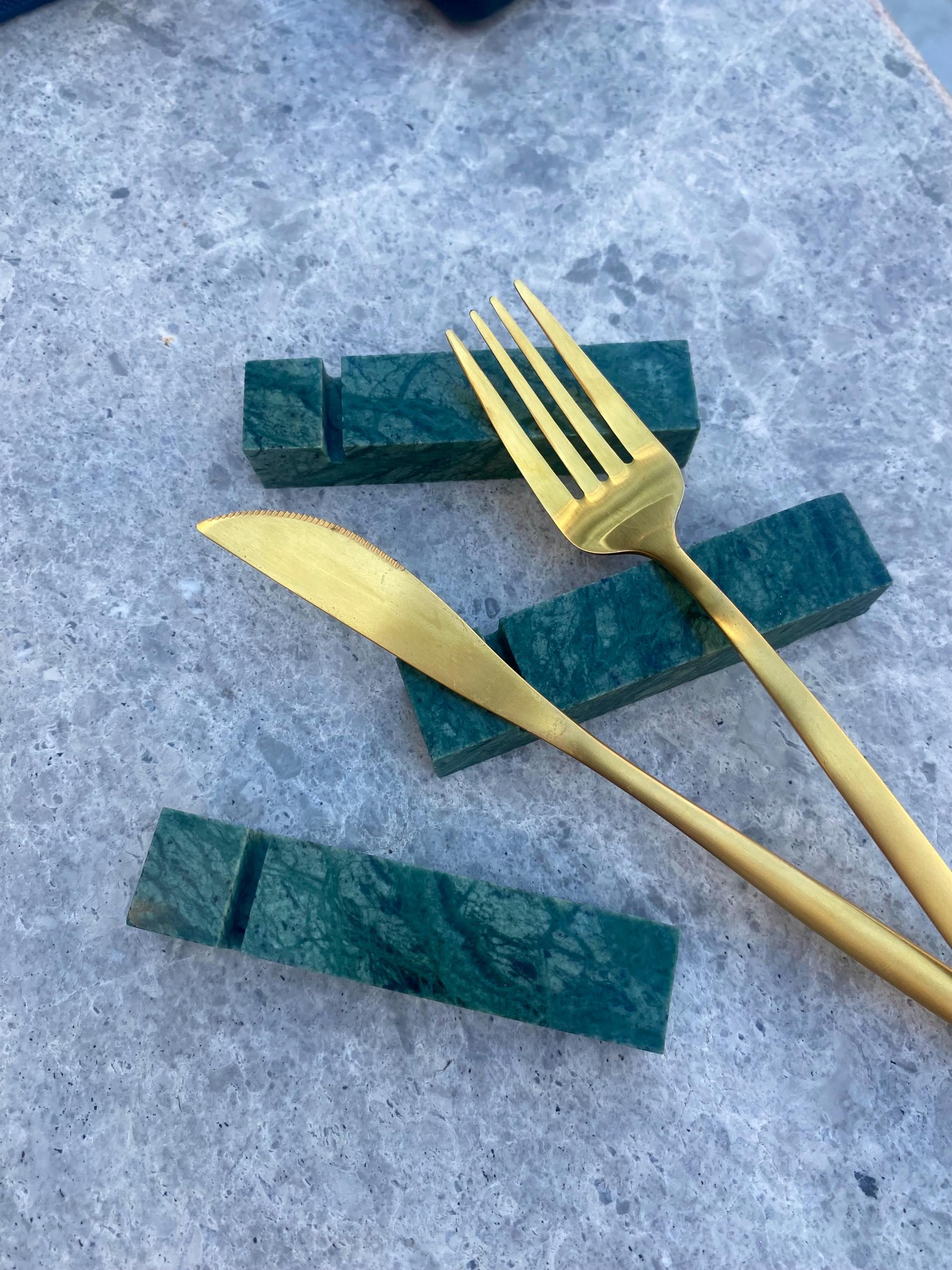 6 Pieces Green Marble Cutlery Rest With Knife Holder | Marble ...