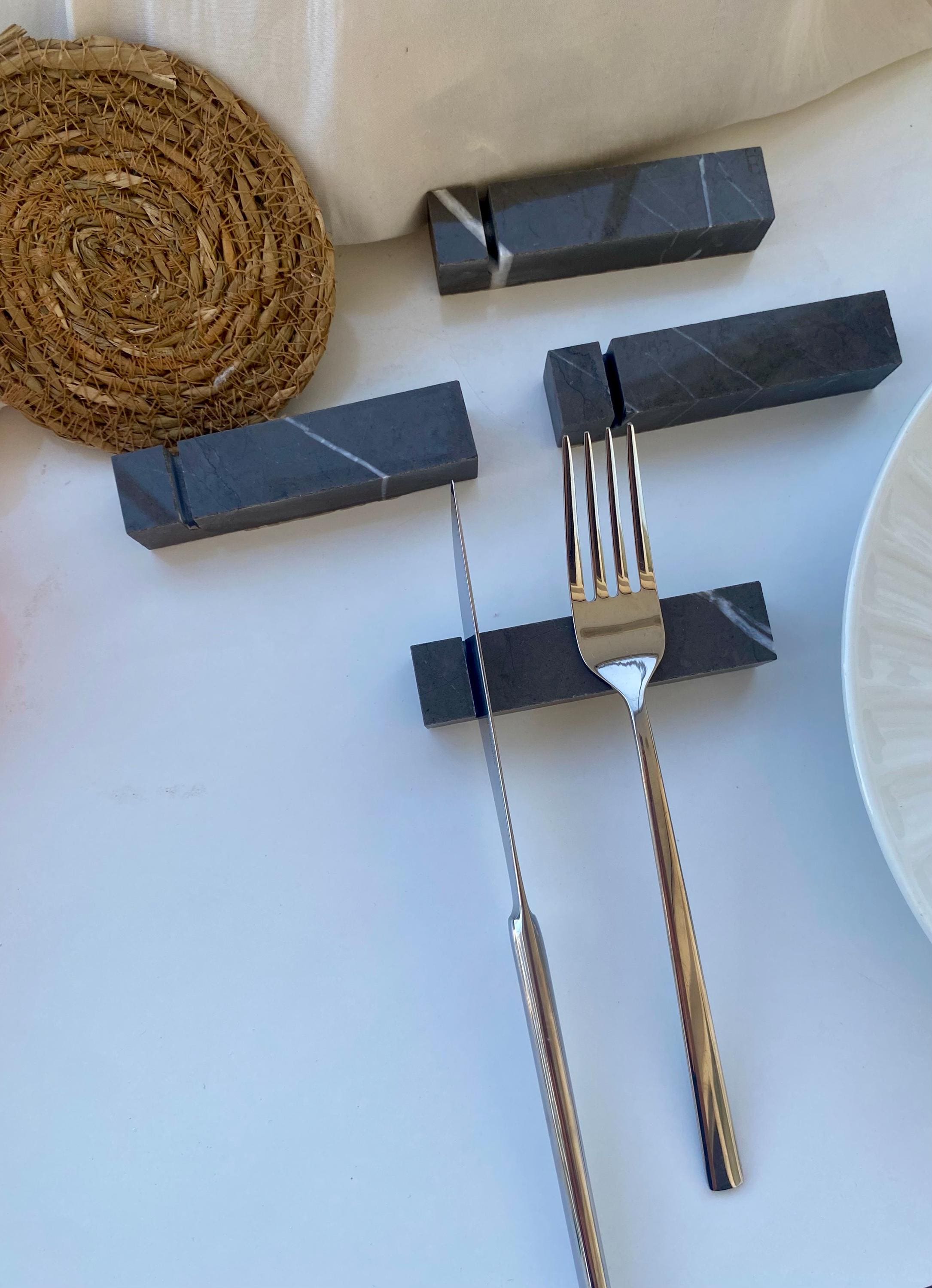 Pietra Gray Marble Cutlery Rest With Knife Holder / Dark Grey Marble ...