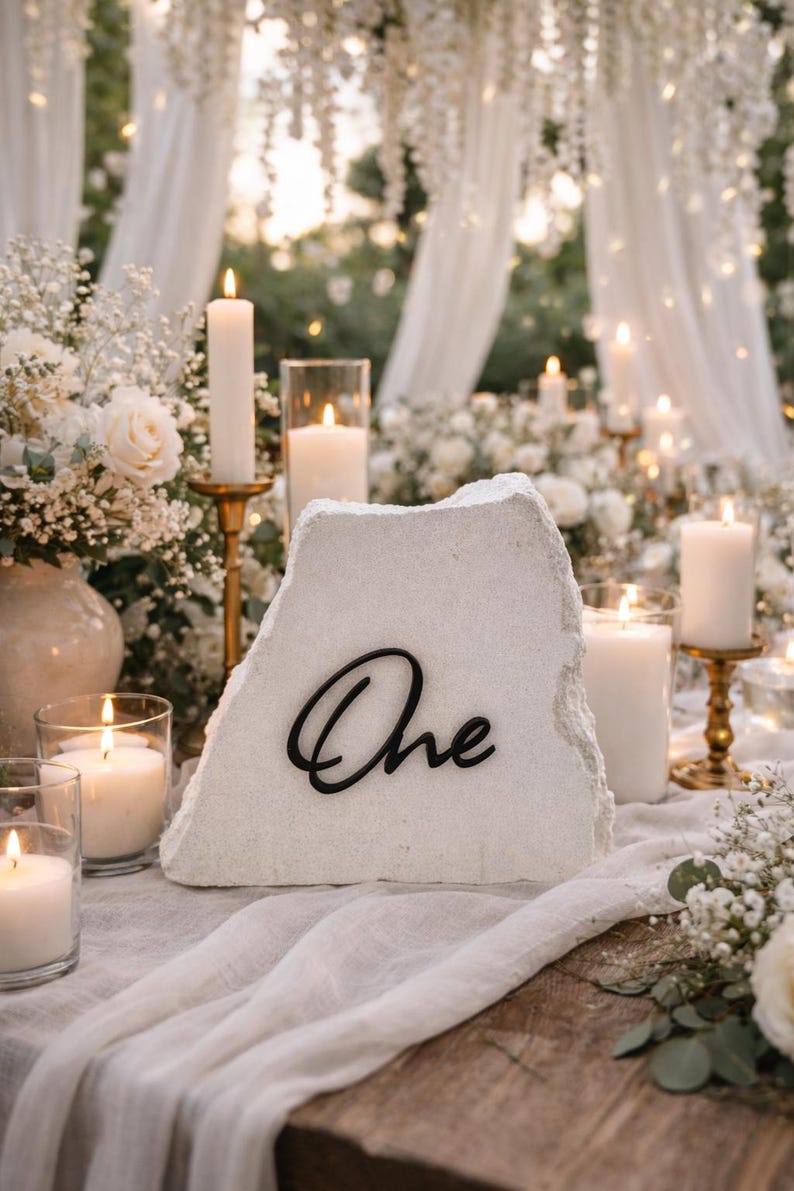 Stone Table Number for Conventions, Beige - off White Wedding ...