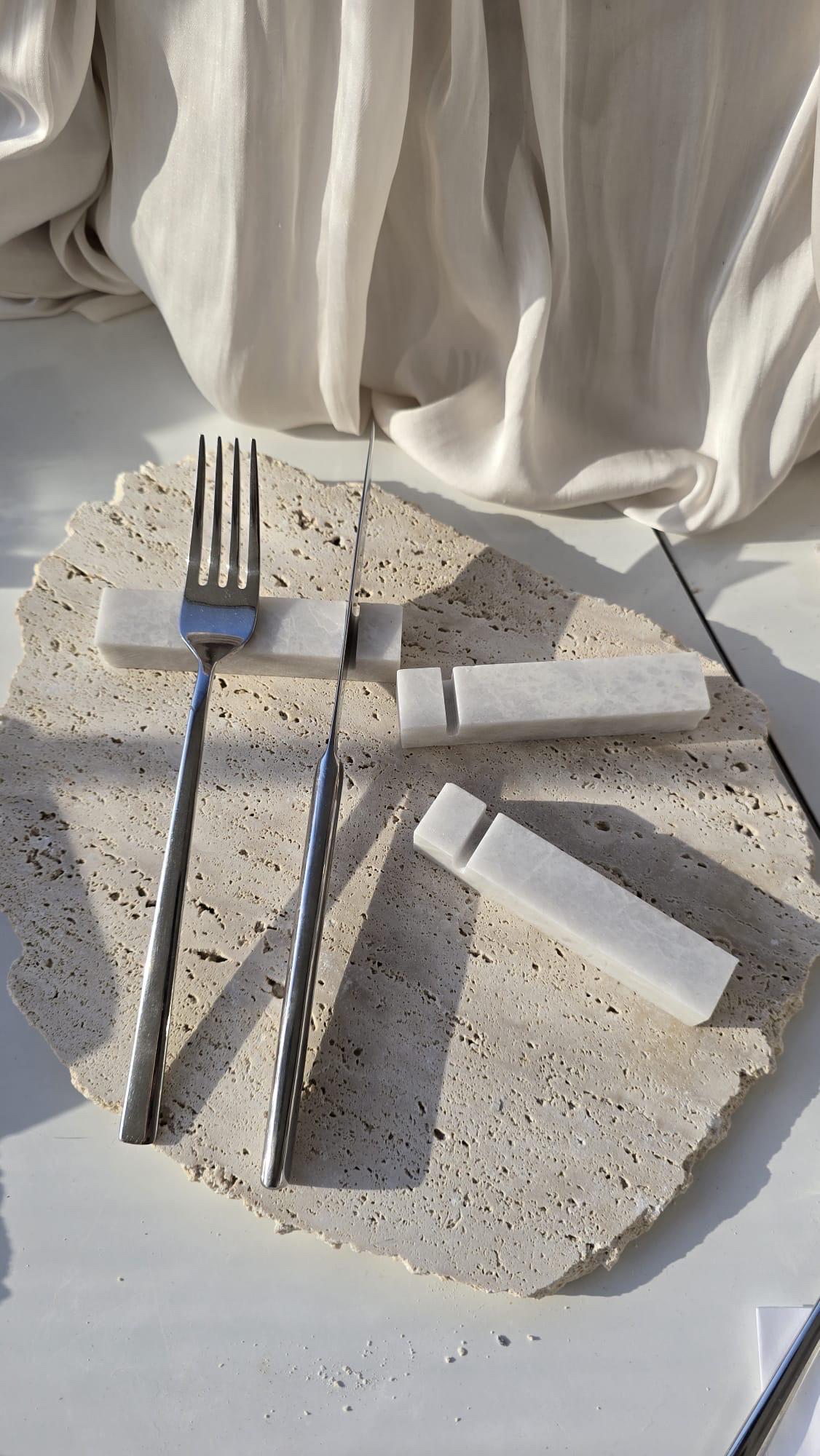 White Marble Cutlery Rest Blocks With Knife Holder Marble Dinnerware ...
