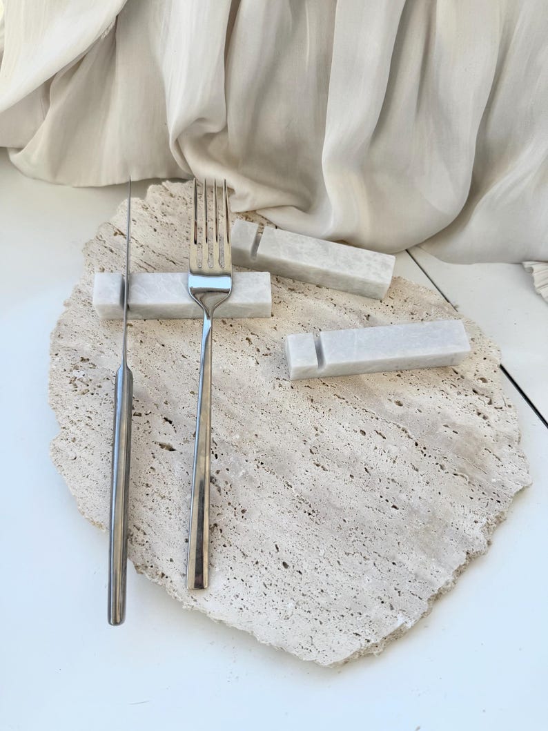 White Marble Cutlery Rest Blocks With Knife Holder Marble Dinnerware ...