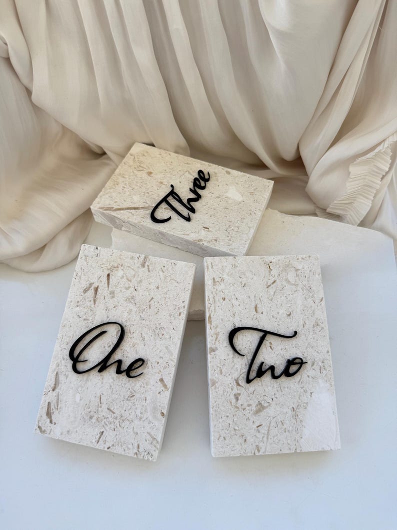 White - Beige Limestone Table Numbers , Summons | Wedding Organization ...
