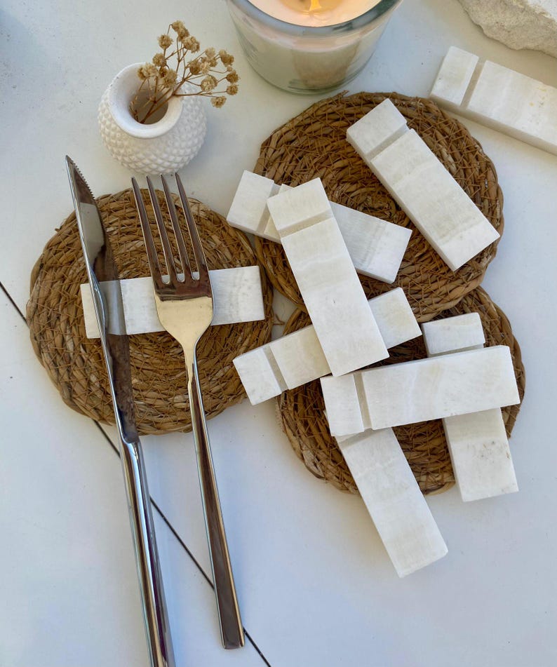 White Onyx Marble Cutlery Rest With Knife Holder Natural Stone Flatware ...