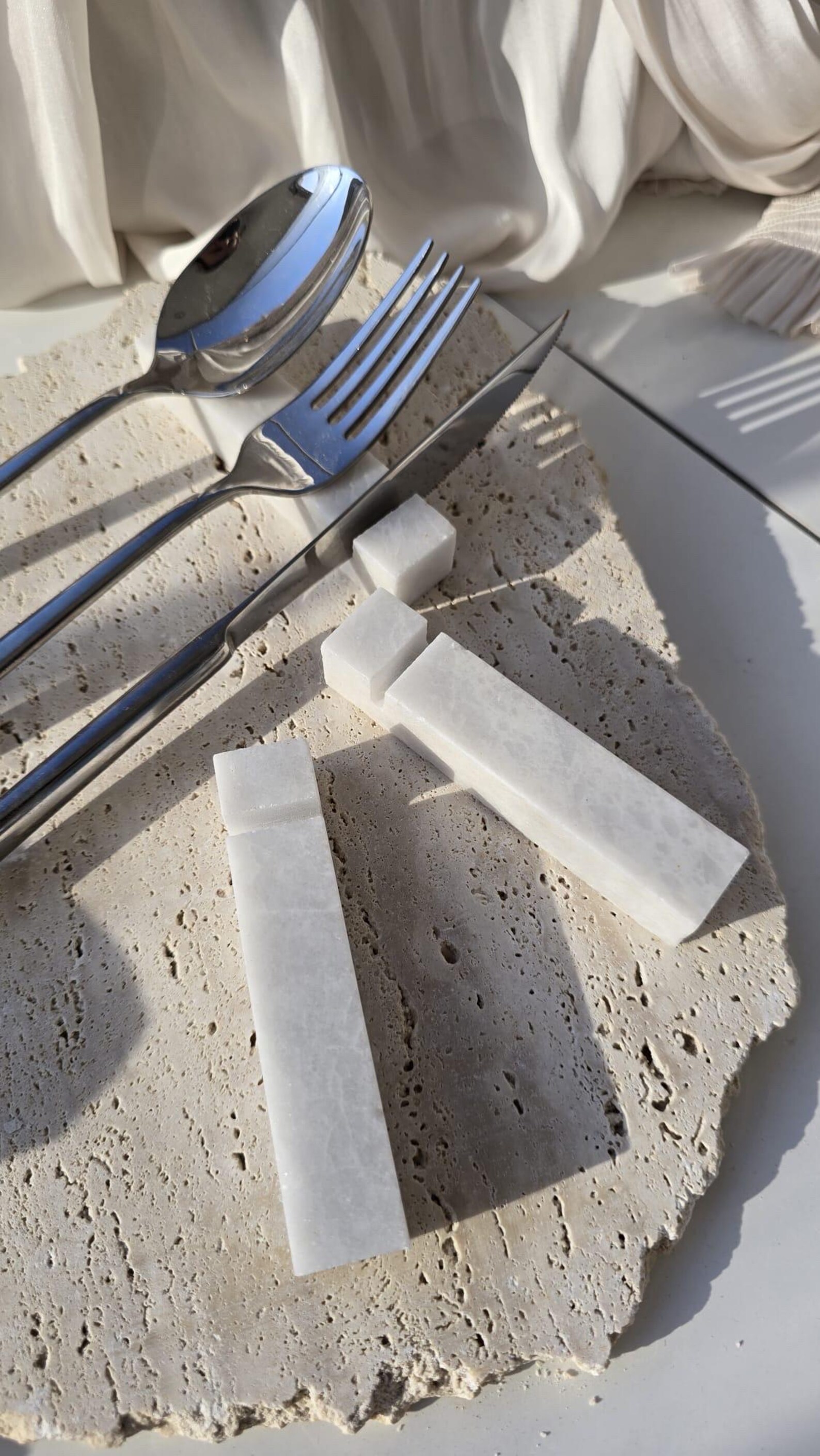 White Marble Cutlery Rest Blocks With Knife Holder Marble Dinnerware ...