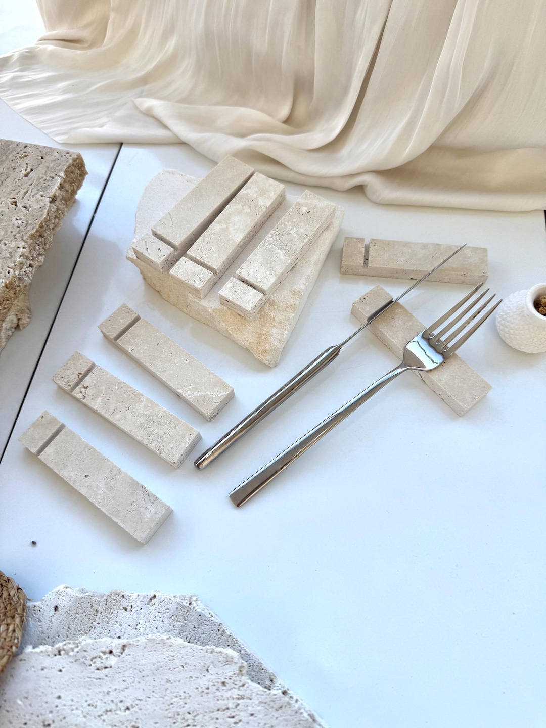 Light Travertine Cutlery Rest Blocks With Knife Holder | Marble ...