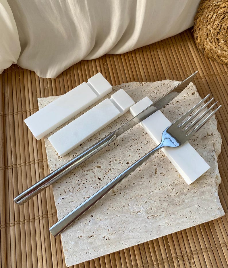 White Marble Cutlery Rest Blocks With Knife Holder Marble Dinnerware ...
