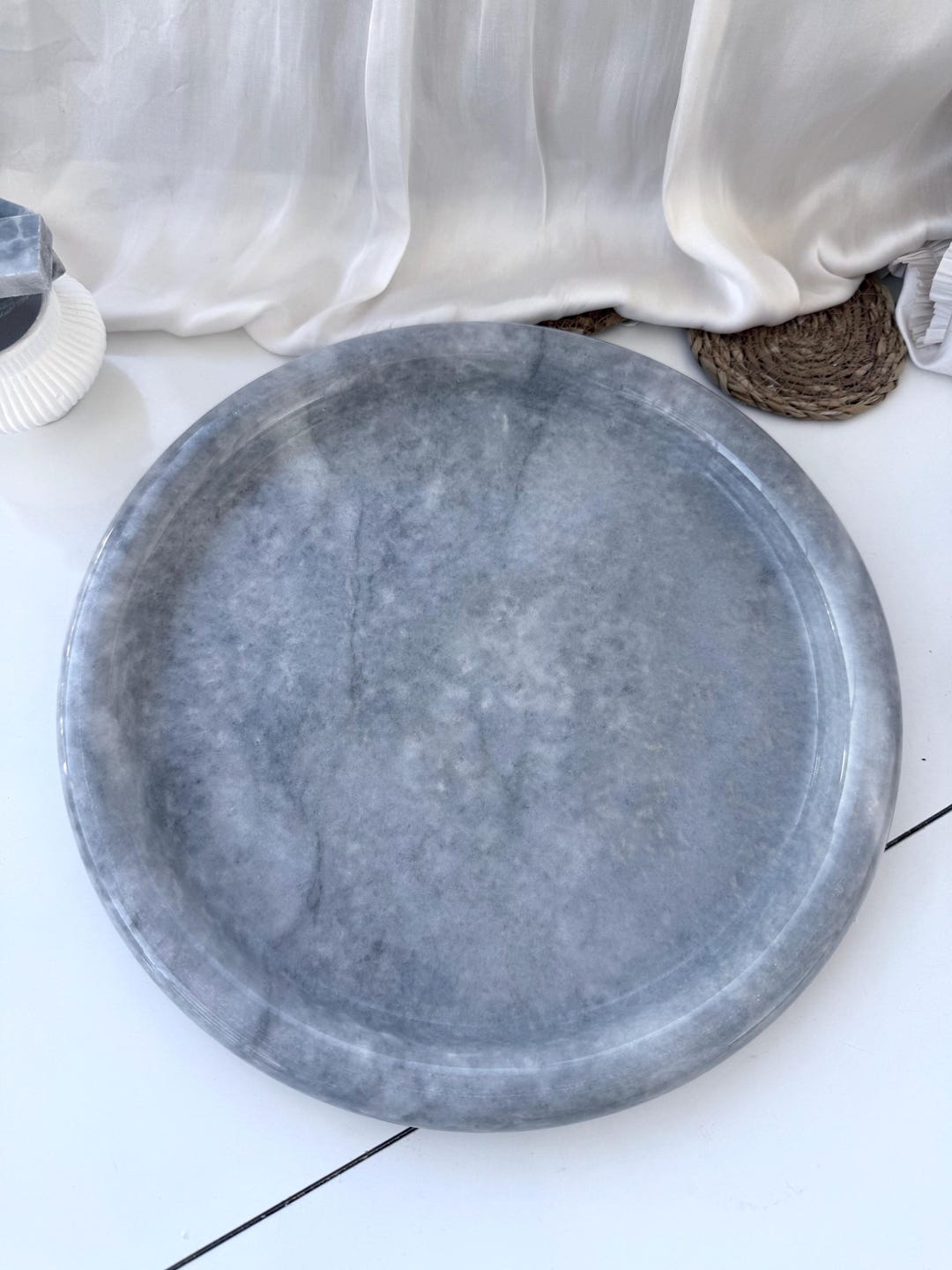 29 Cm Gray Cloud Marble Round Tray | Natural Stone Tray | Decorative ...