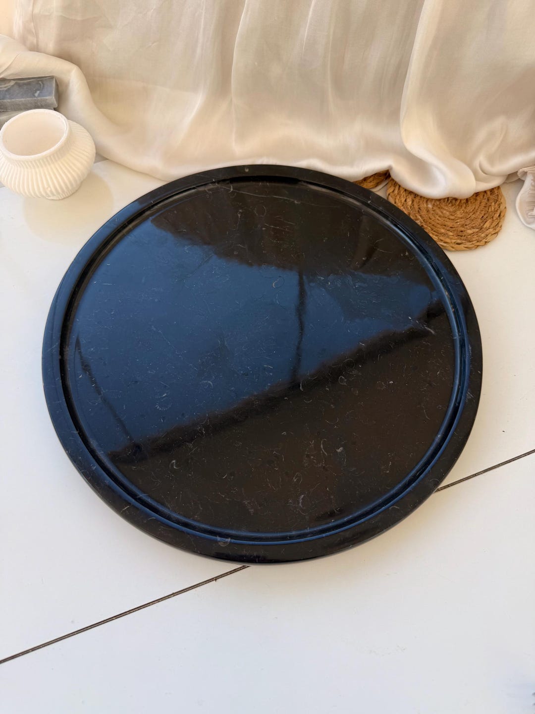 Black Round Tray | Natural Stone Tray | Decorative Marble Tray for Home ...