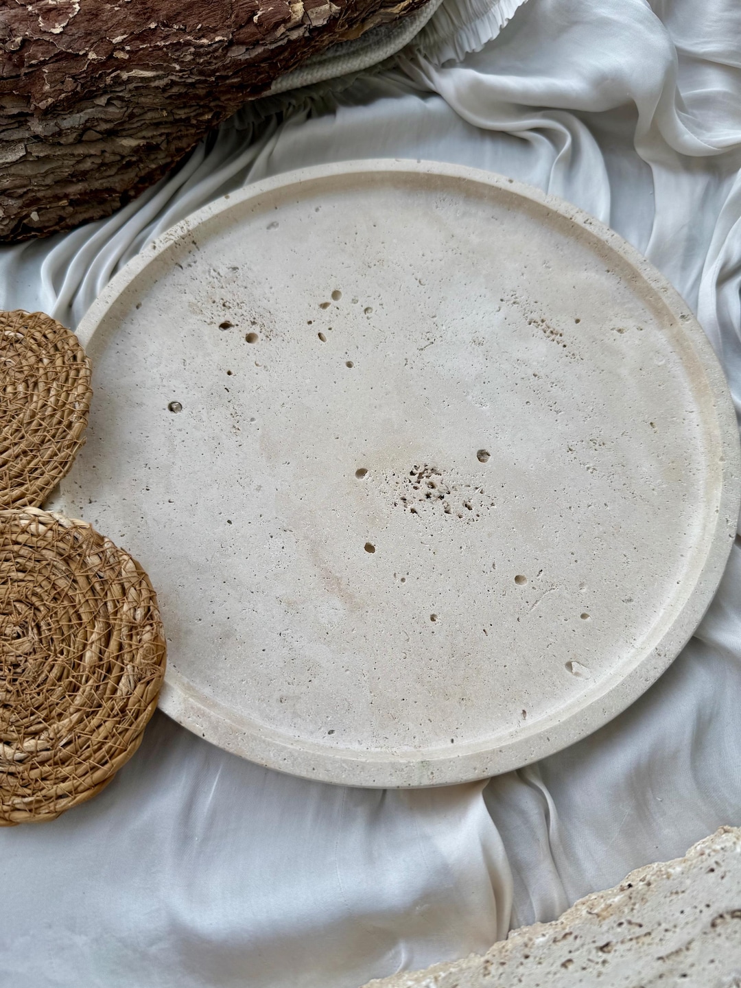 Travertine Round Tray Natural Stone Tray Travertine Piece as Decorative ...