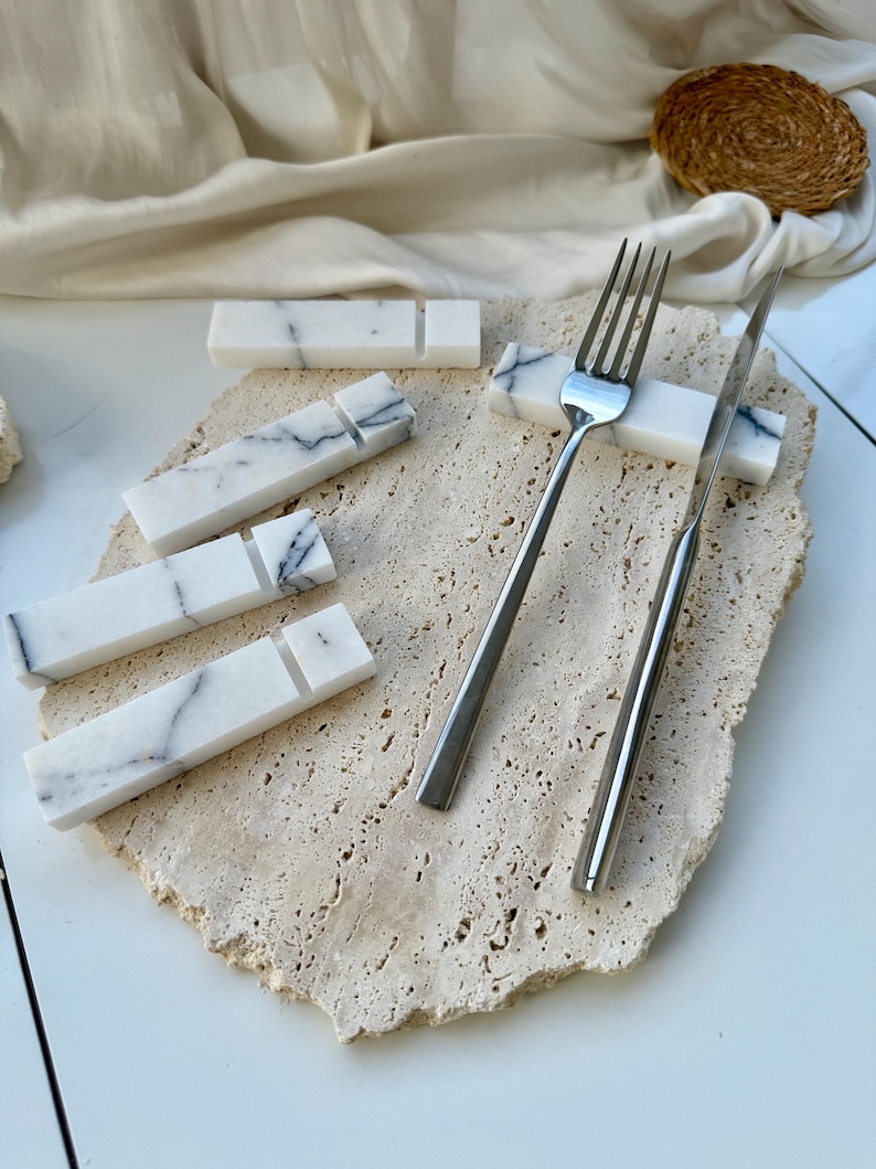 Lilac Marble Cutlery Rest Blocks With Knife Holder | Marble Dinnerware ...