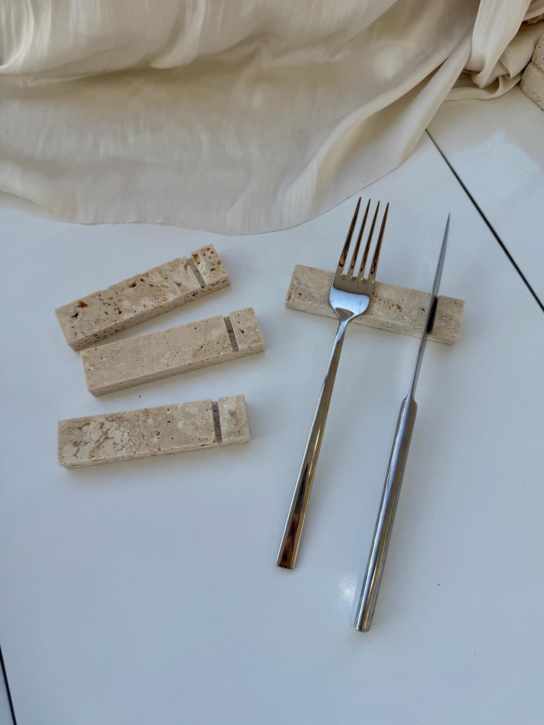 Dark Travertine Cutlery Rest Blocks With Knife Holder | Marble ...