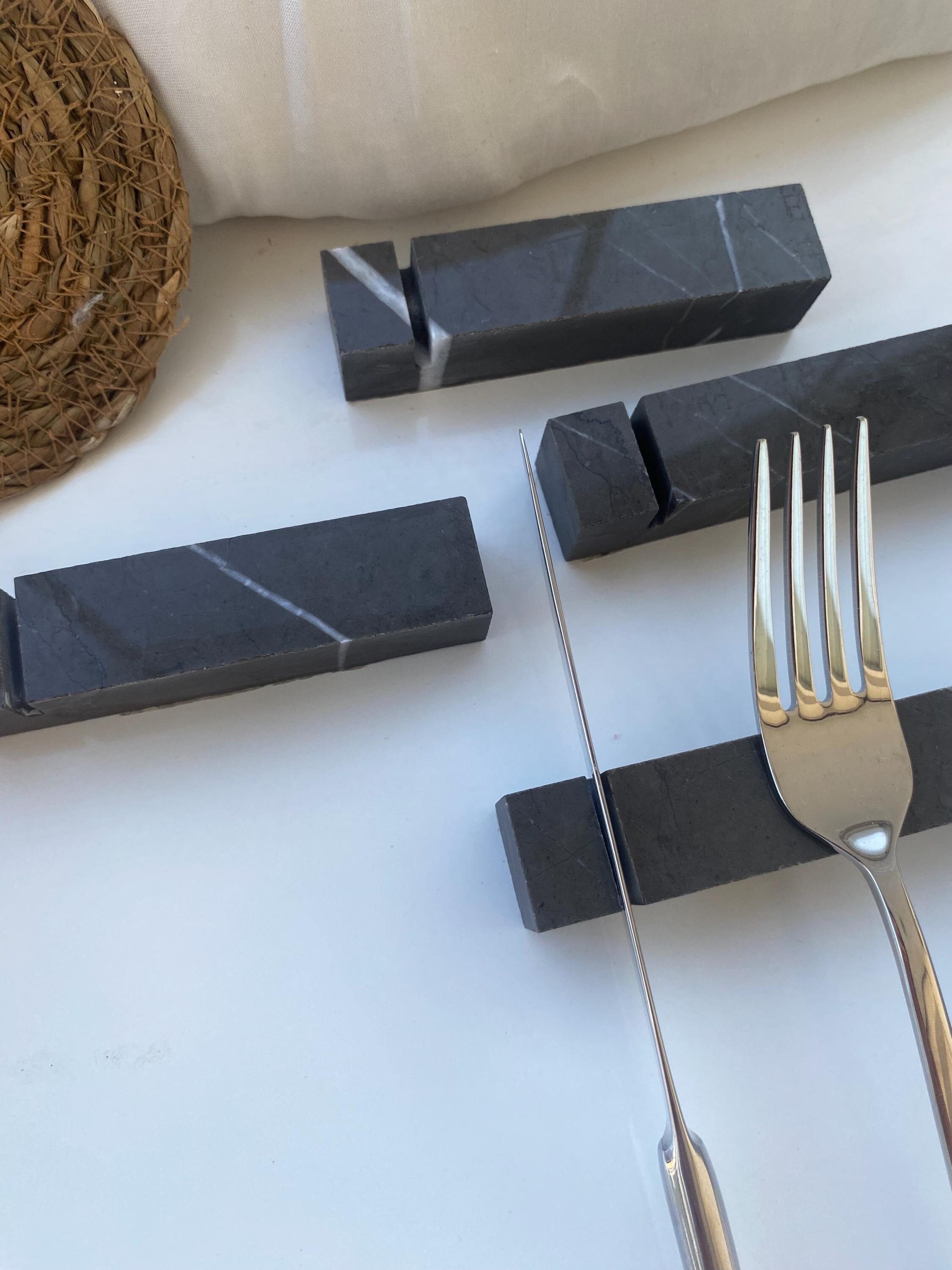Pietra Gray Marble Cutlery Rest With Knife Holder / Dark Grey Marble ...