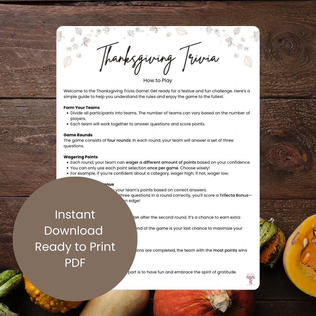 Printable Thanksgiving Trivia Game - Etsy