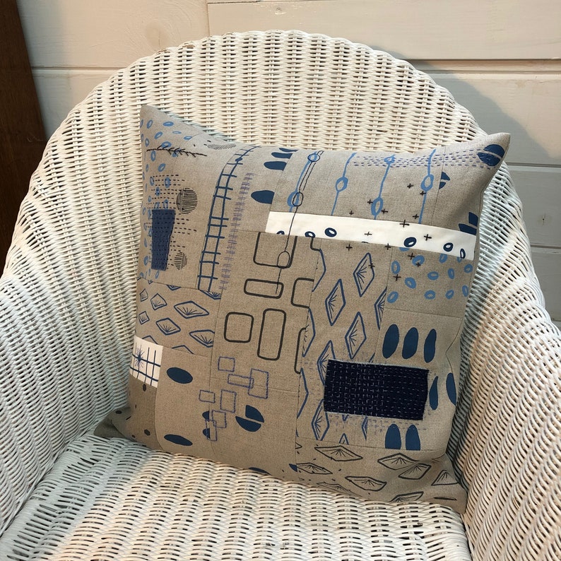 Cushion Sewing Kit to Make a Pieced and Embroidered Linen | Etsy UK