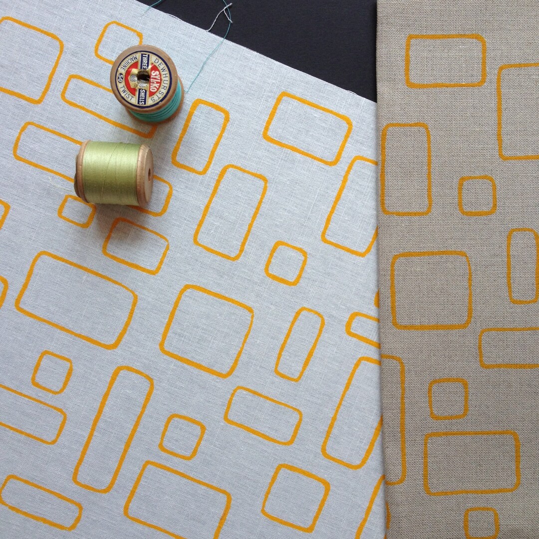 Yellow Windows Screen Printed Fabric Panel, Linen or Cotton Fabric for ...