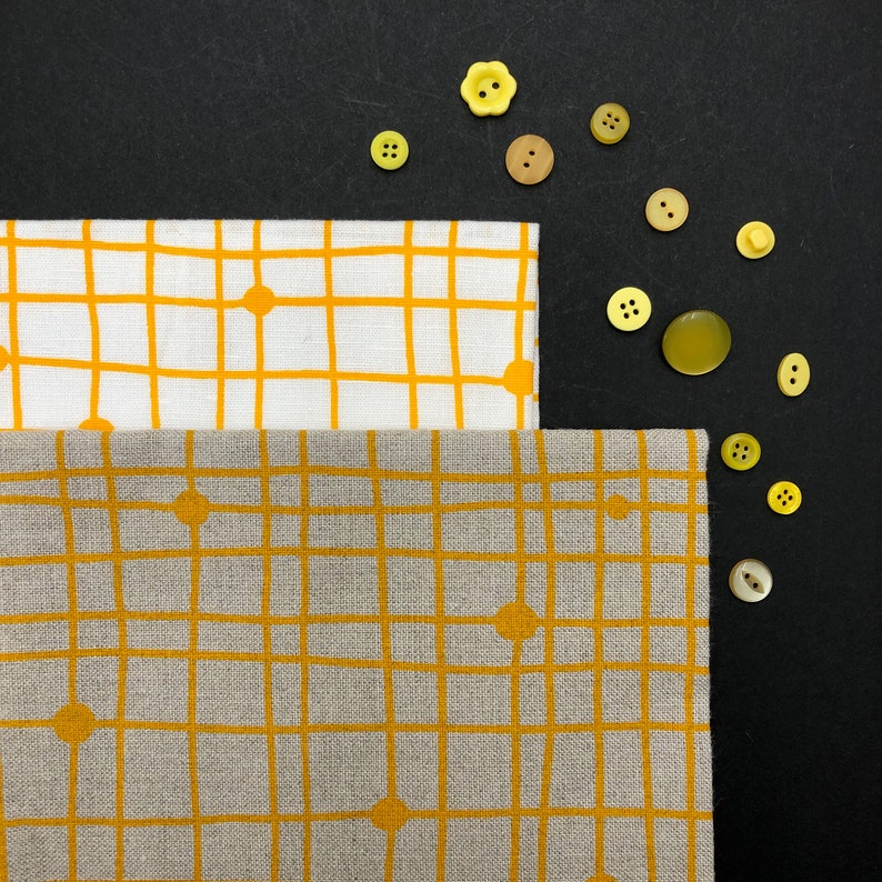 Yellow Grid, Midcentury Inspired Hand Screen Printed Linen or Cotton ...