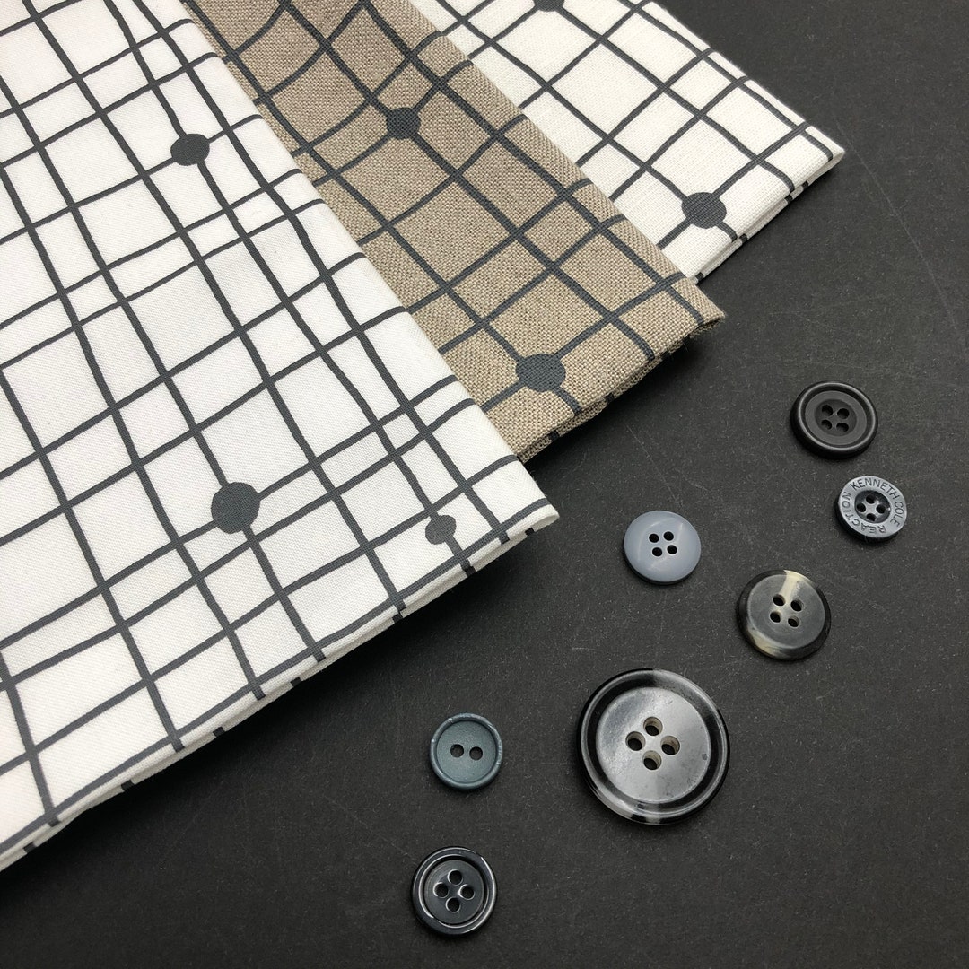 Stone Grey Grid, Midcentury Inspired Hand Screen Printed Linen or ...
