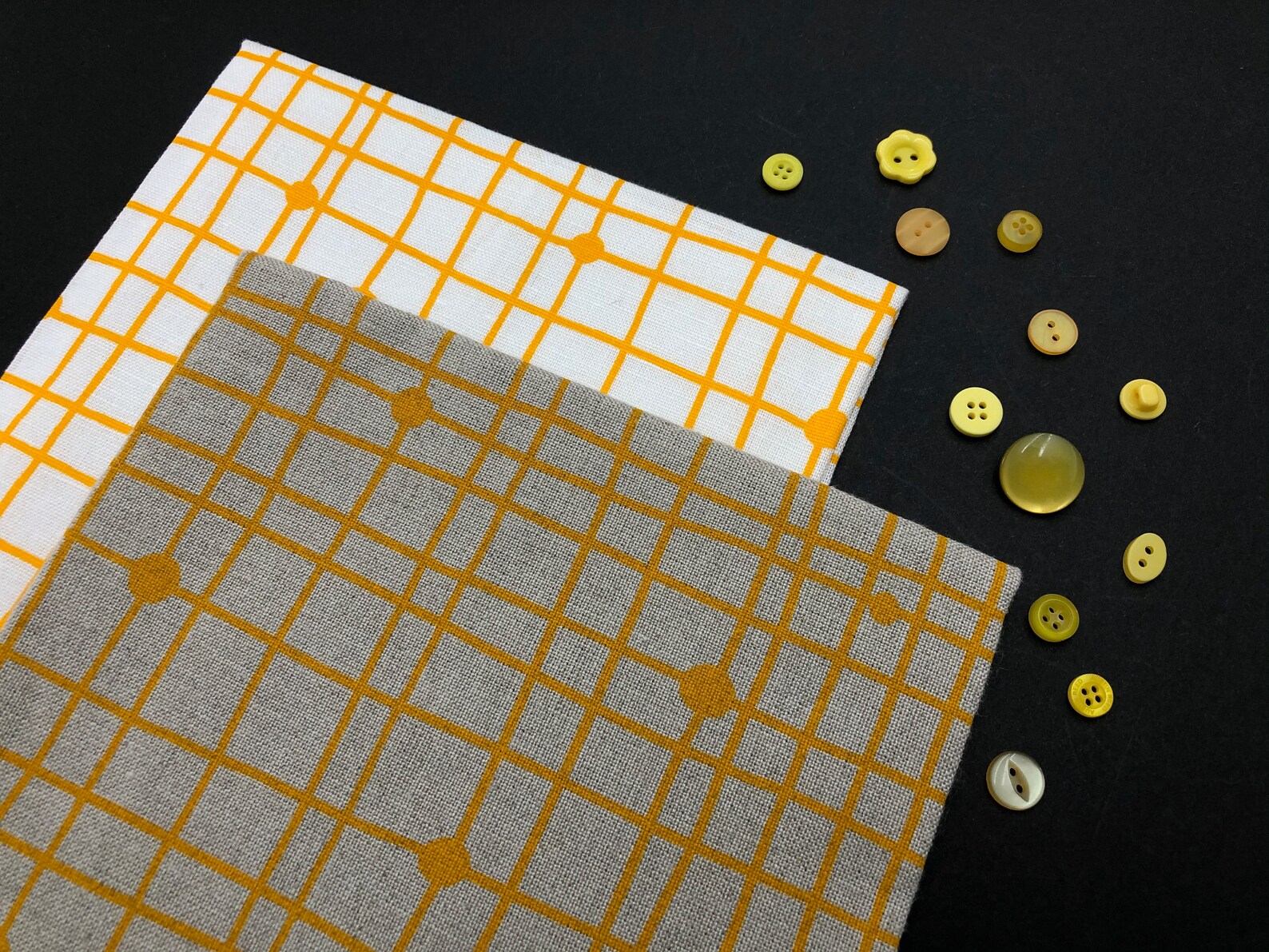 Yellow Grid, Midcentury Inspired Hand Screen Printed Linen or Cotton ...