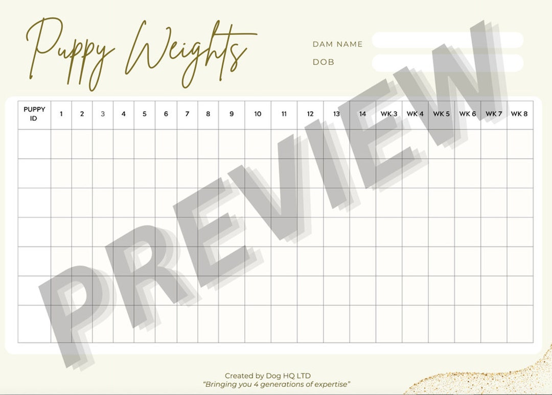 Puppy Weight Chart for Newborn Puppies, Whelping, Dog Breeding, - Etsy