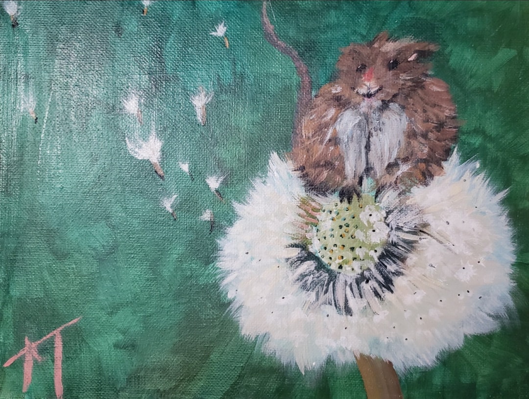 Dandelion Mouse Acrylic Painting, 8x10 Stretched Canvas Art - Etsy