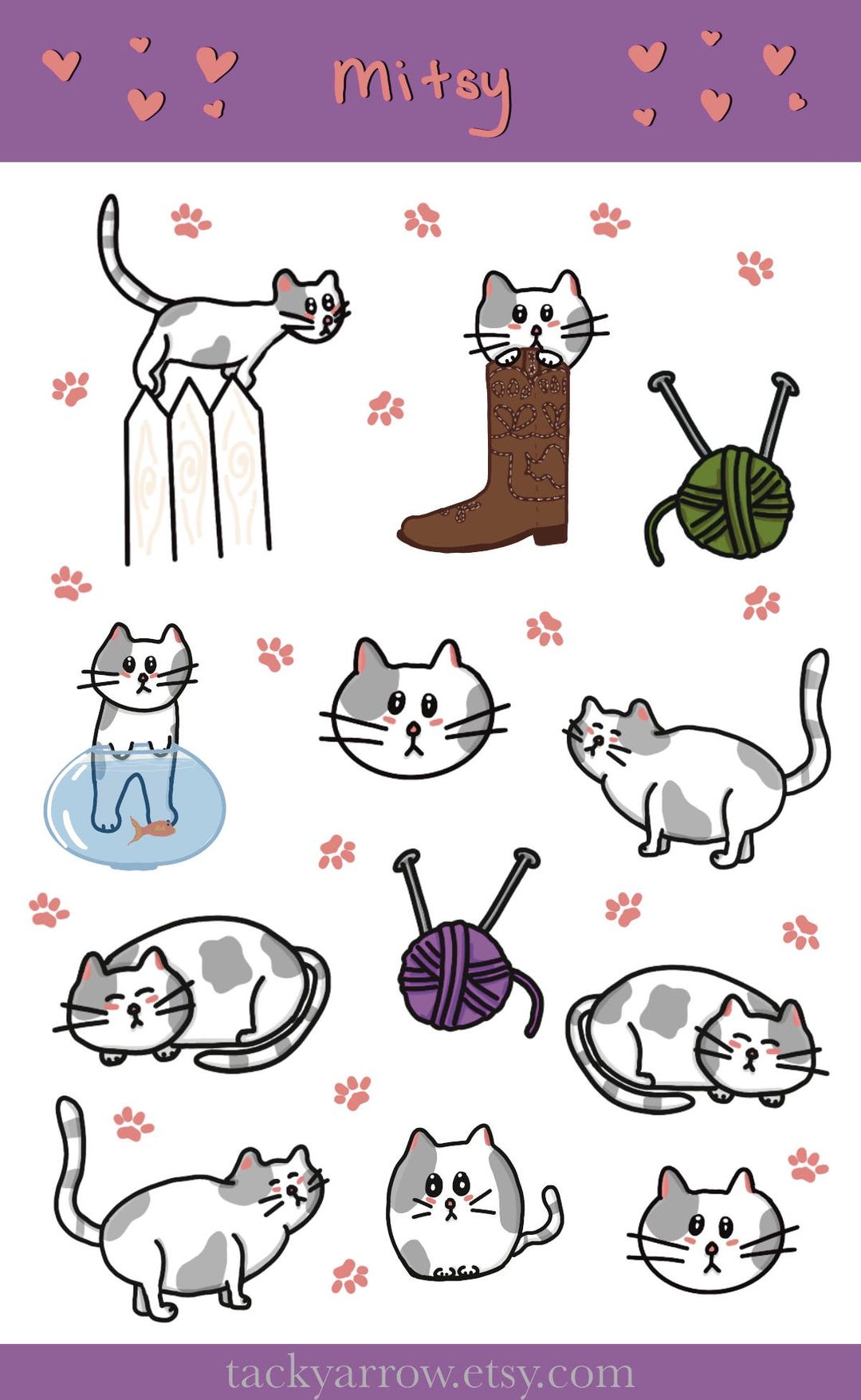 Mitsy Cat Sticker Sheet - Etsy
