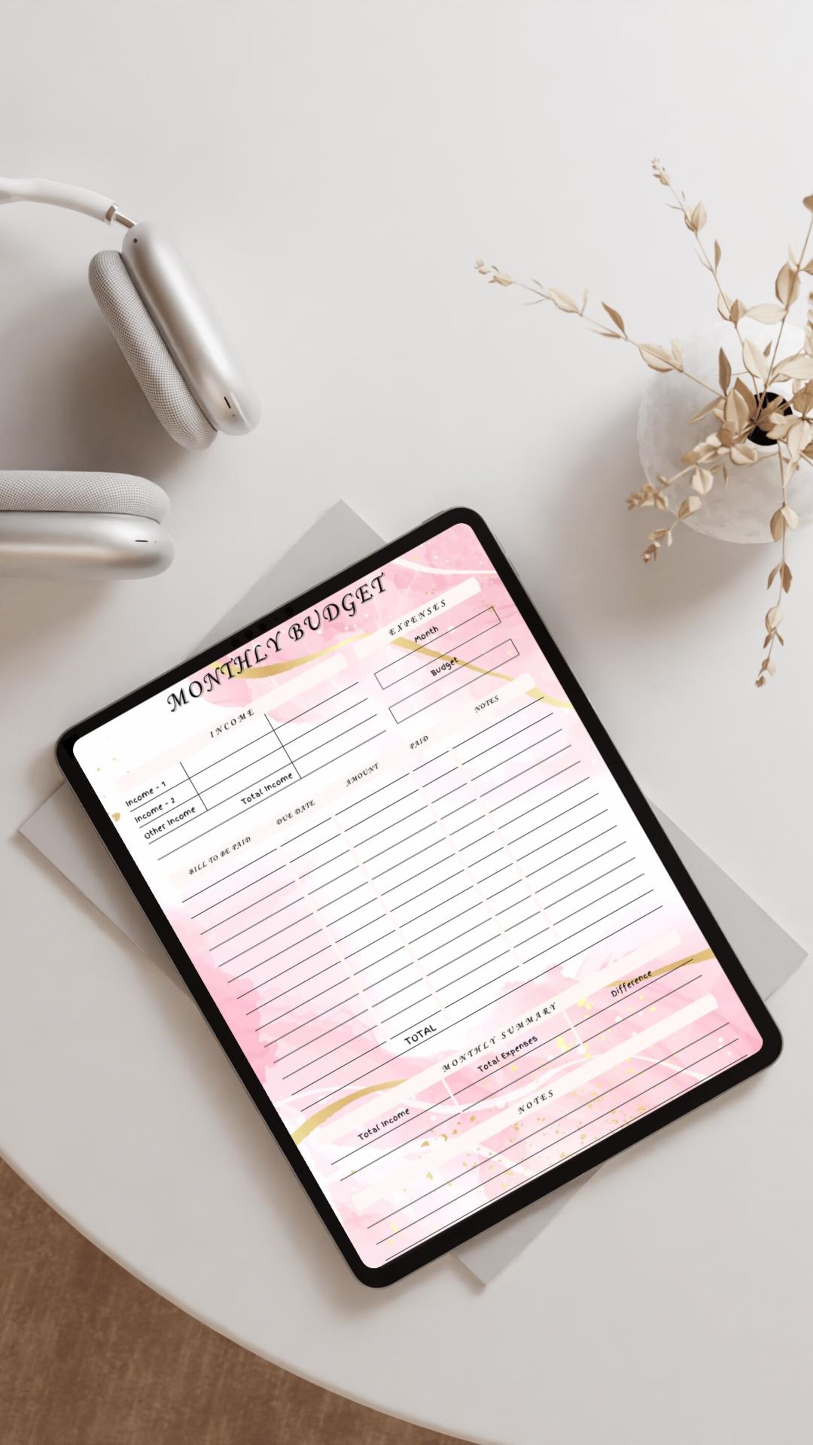 Pink and Gold Monthly Budget Planner, Finance Planner, Easy Budgeting ...