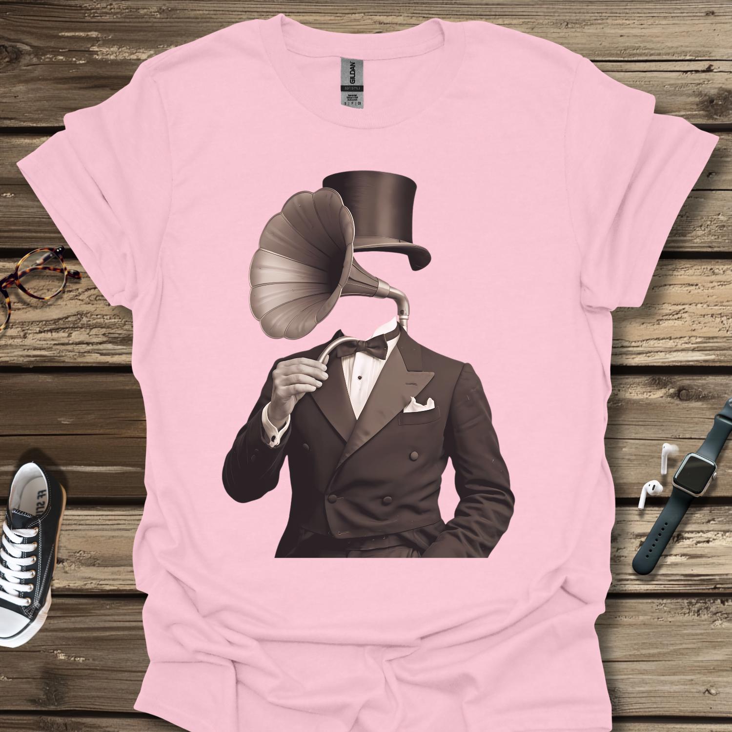 Vintage Gramophone Head Man With Top Hat T-shirt for Music Lovers ...