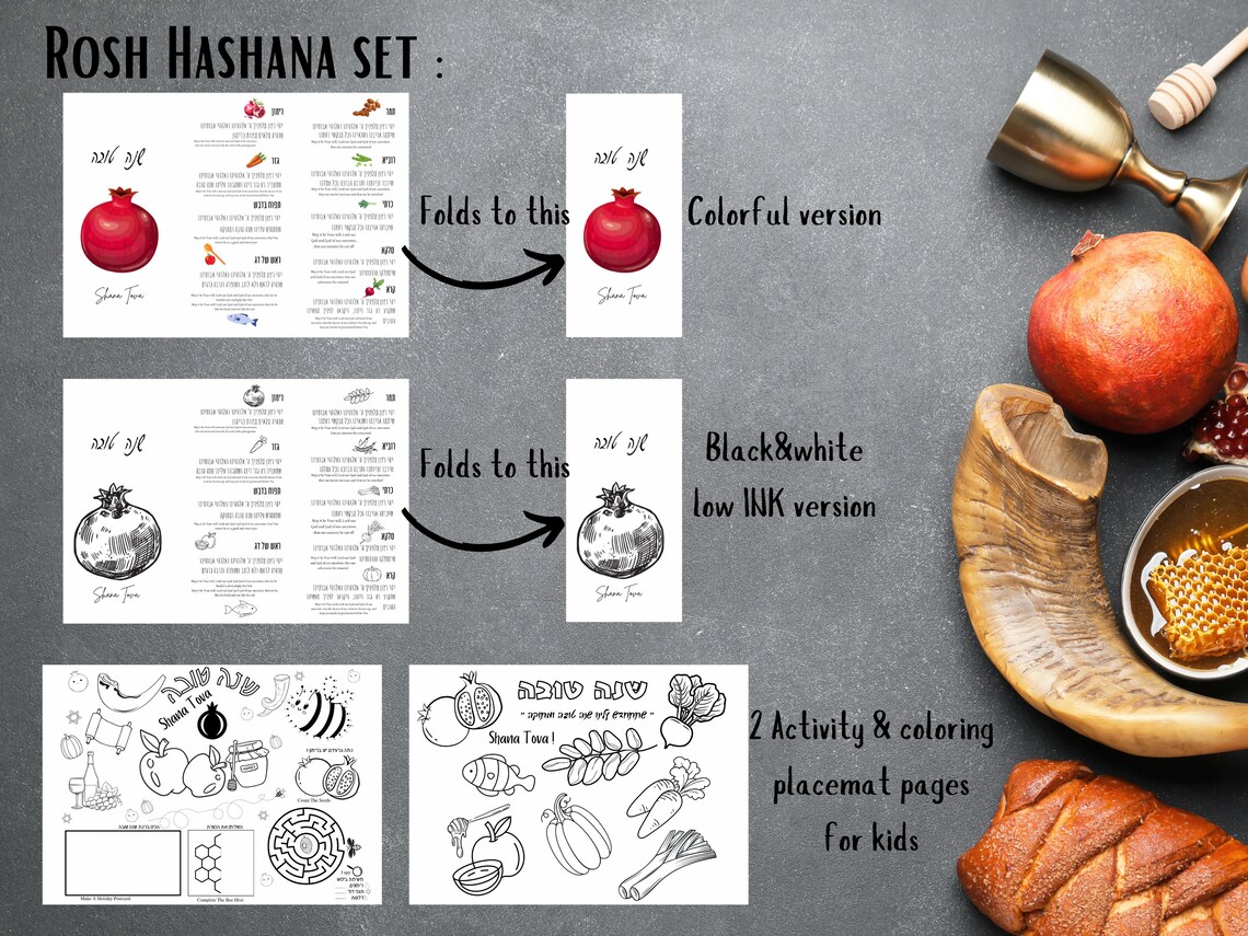 Rosh Hashana Table Printables Set | Rosh Hashana Simanim |includes Kids ...