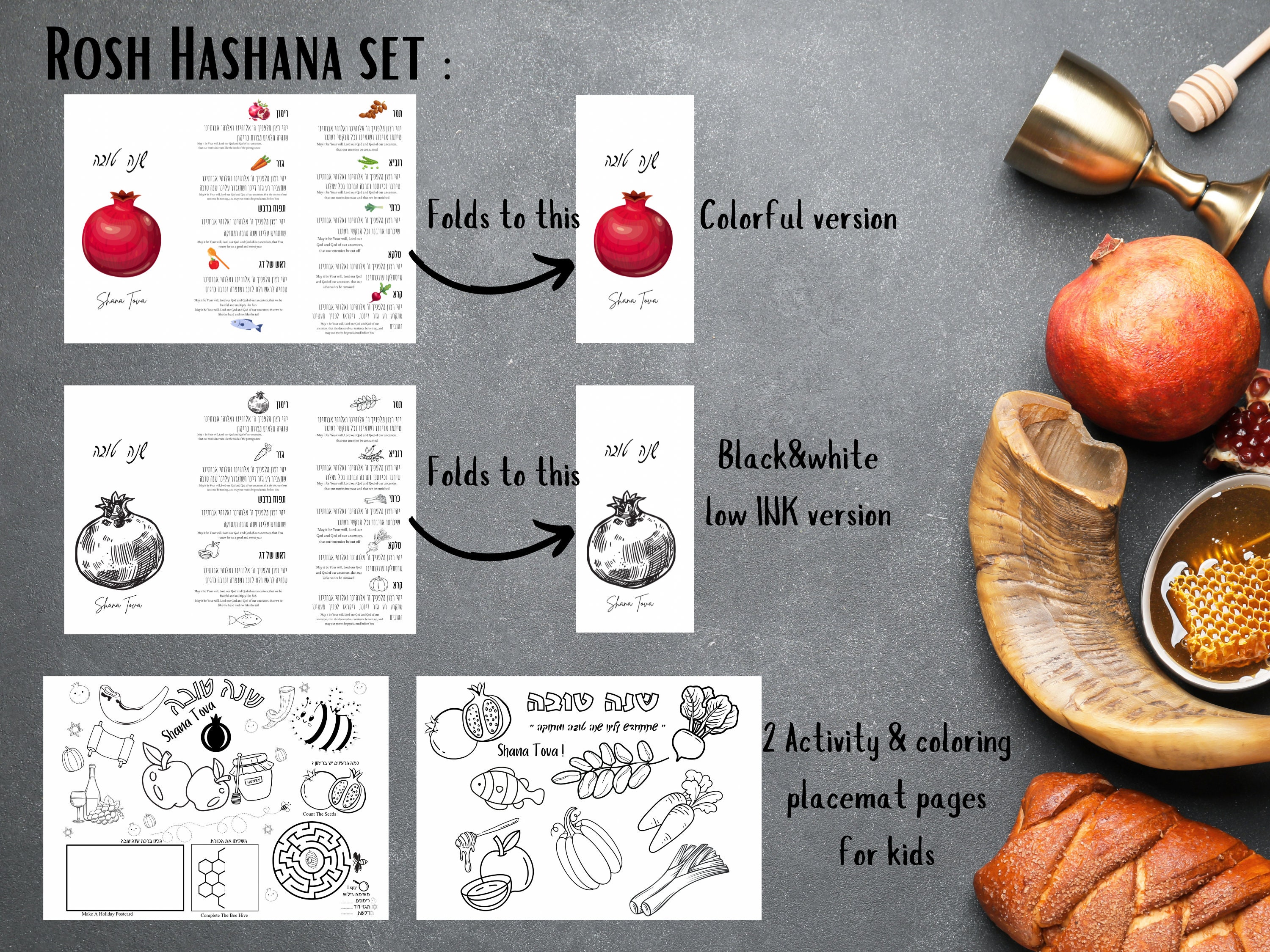 Rosh Hashana Table Printables Set | Rosh Hashana Simanim |includes Kids ...