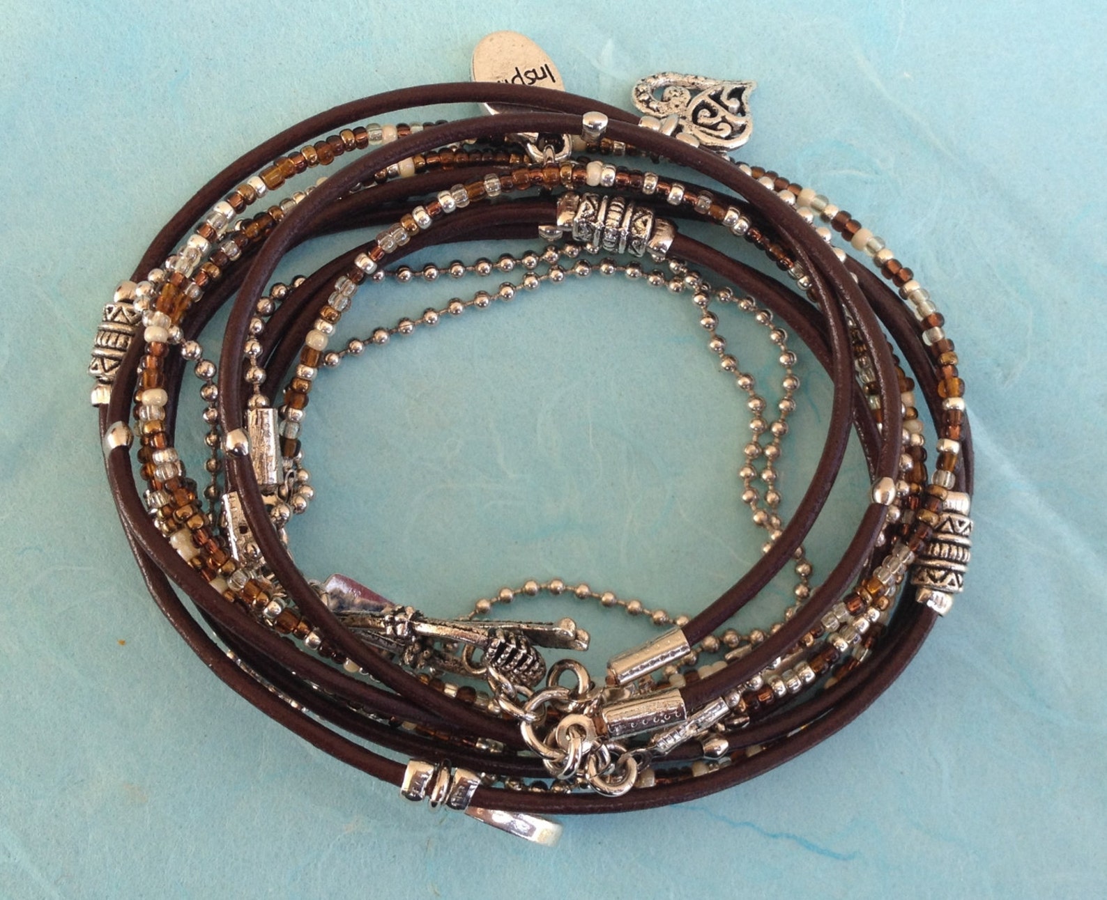 Boho Leather Wrap Bracelet Hippie Style Beaded Bracelet Etsy