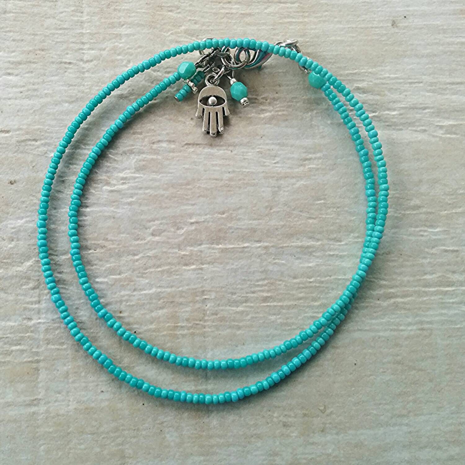 Turquoise Anklet Double Wrap Anklet Hamsa Bracelet Simple Ankle ...