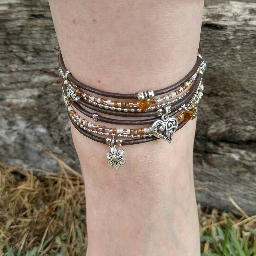 Double Wrap Anklet Boho Ankle Bracelet Wrap Ankle Bracelet Beaded Ankle ...