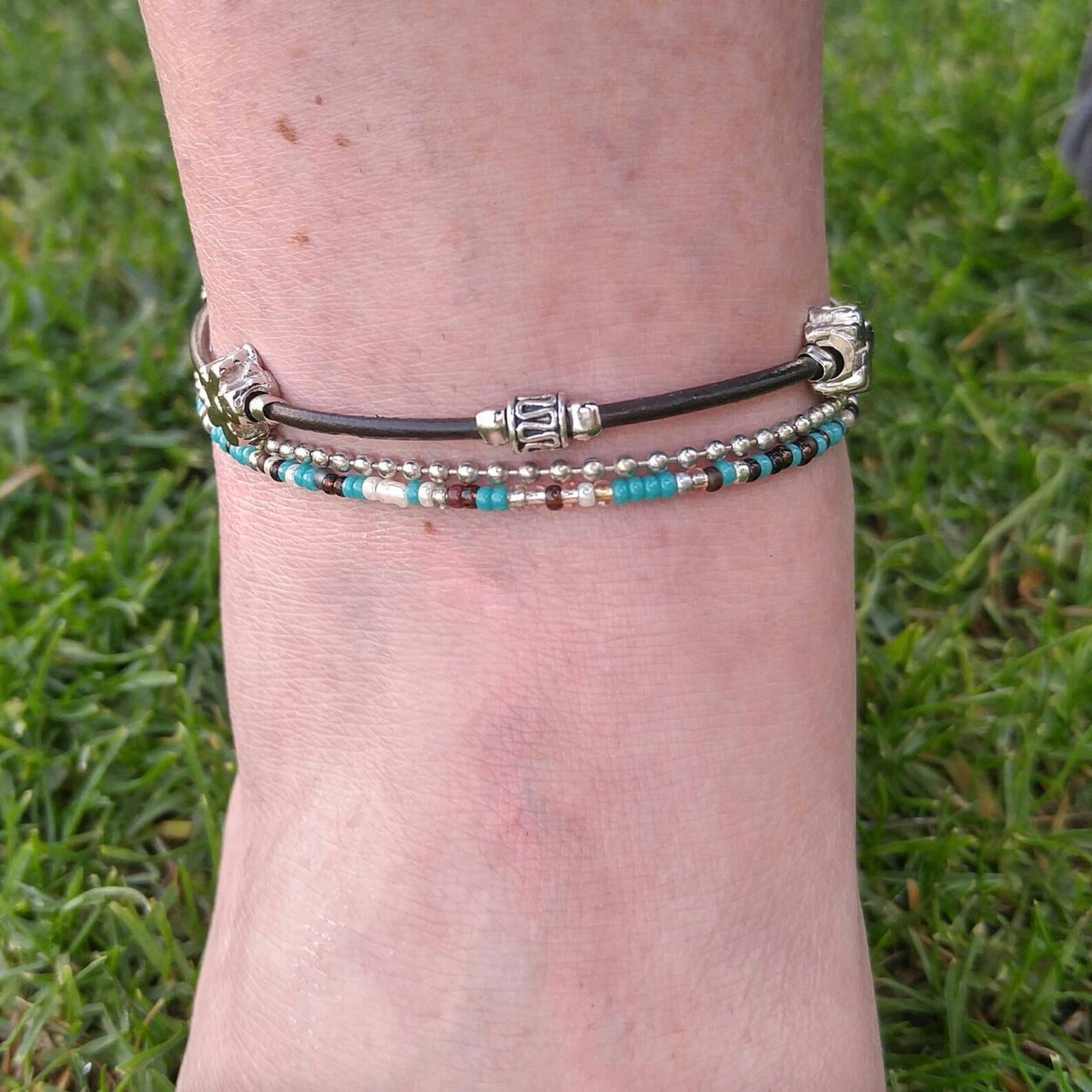 Womens Bracelet Double Wrap Anklet Simple Anklet Beaded Anklet Barefoot ...