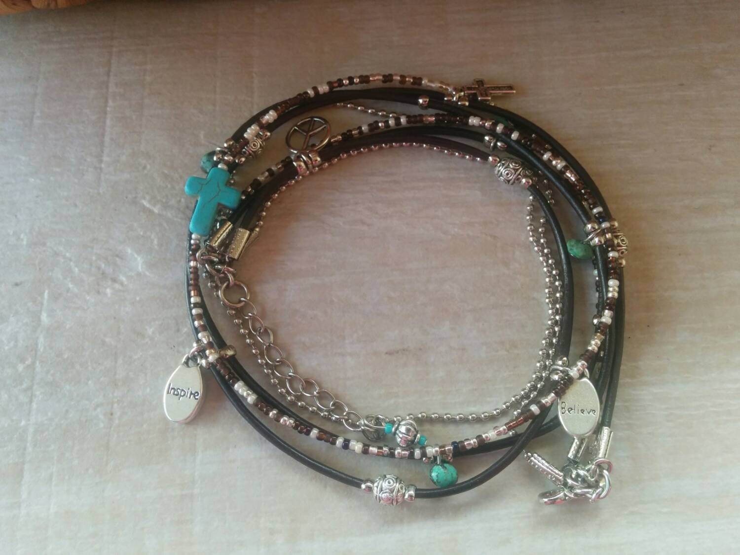 Boho Wrap Anklet Turquoise Cross Leather Ankle Bracelet Seed Bead ...