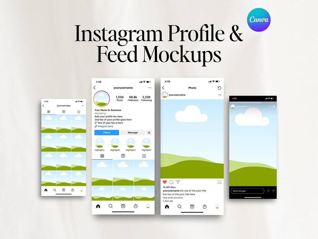Instagram Profile Feed Canva Mockup Template | IG Story Stories Post ...
