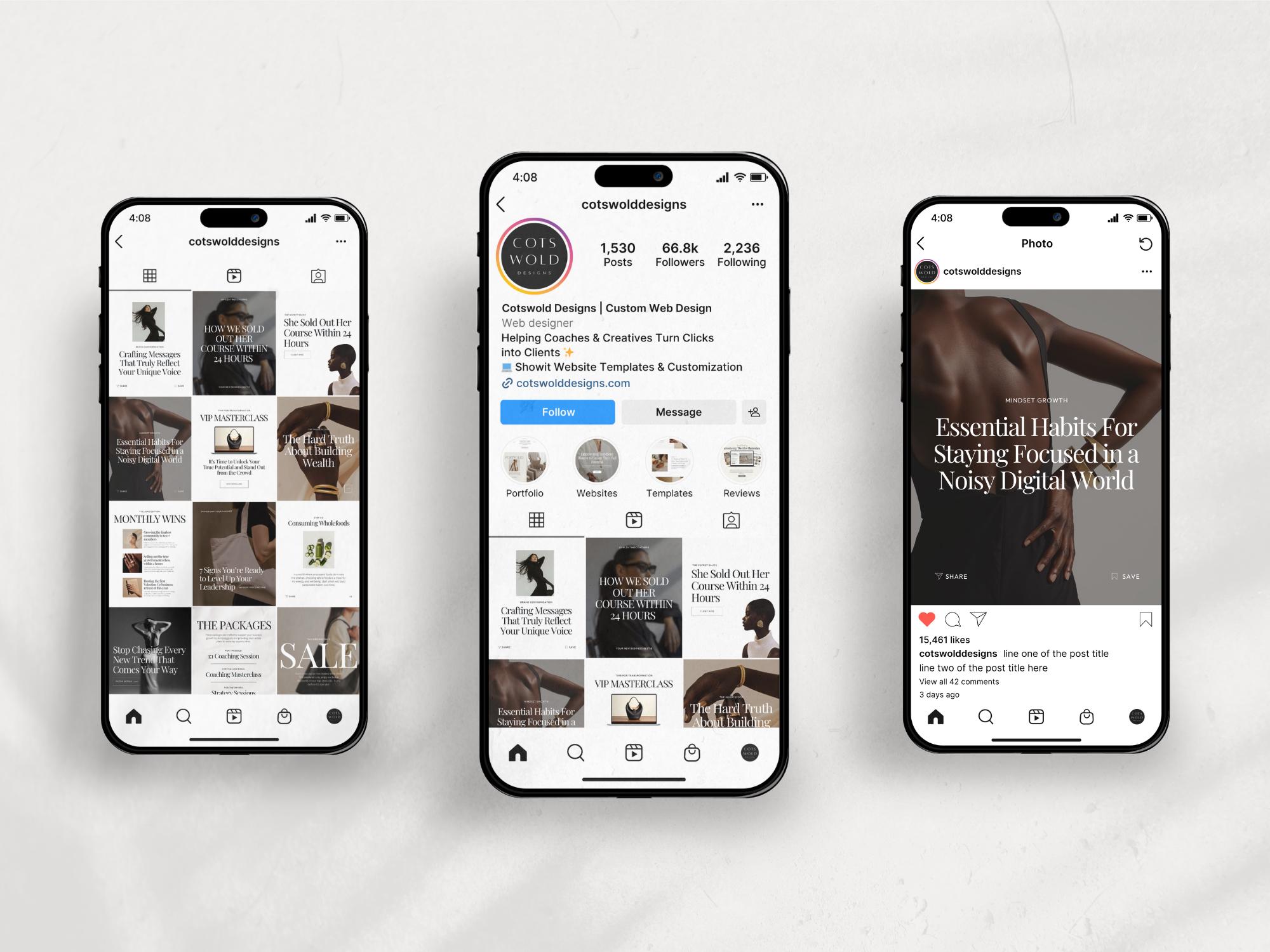 Instagram Profile Feed Canva Mockup Template | IG Story Stories Post ...