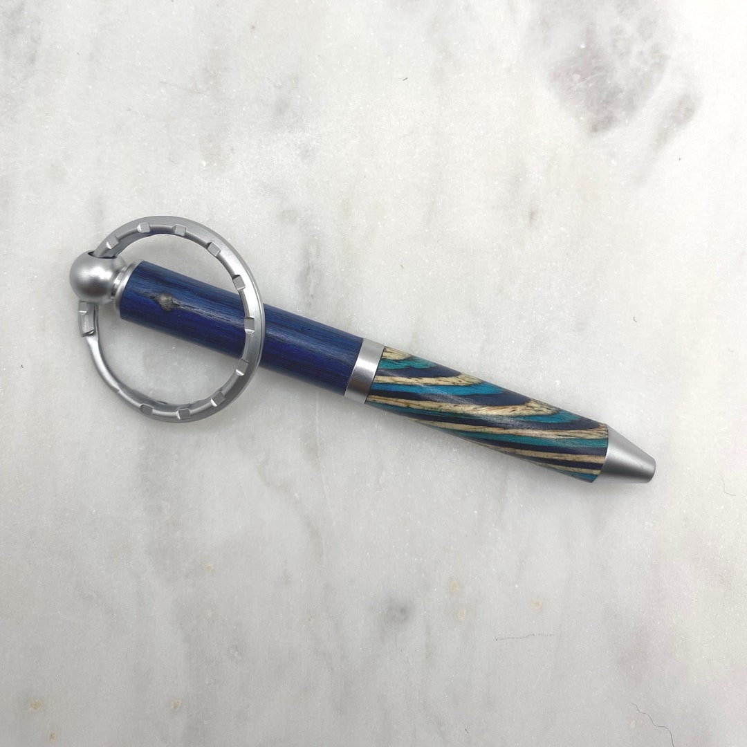 Blue Laminated Wood Keychain Twist Pen, Chrome Hardware, Hand Turned - Etsy