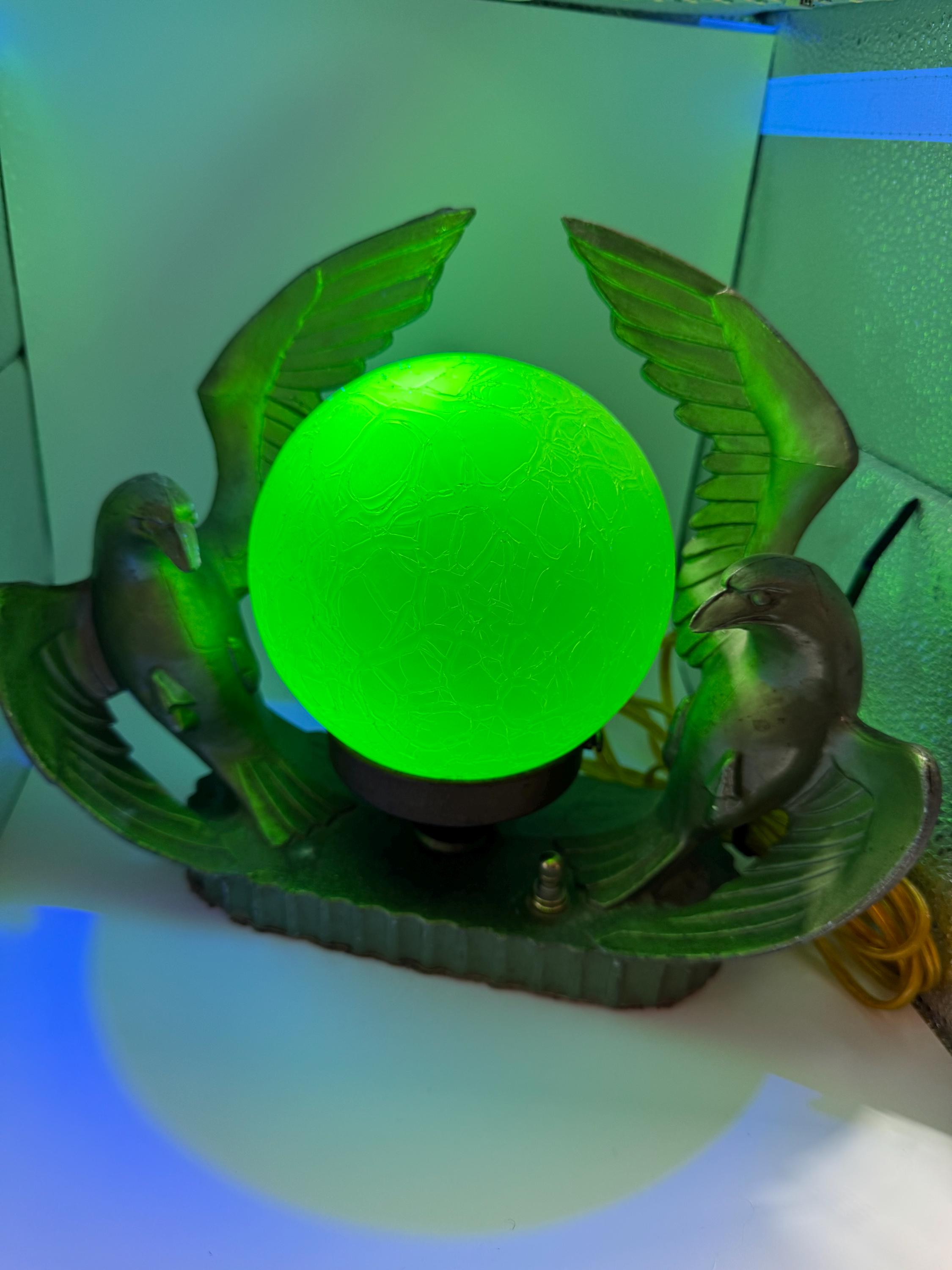 Frankart Double-eagle Lamp With Uranium Glass Crackle Globe - Etsy