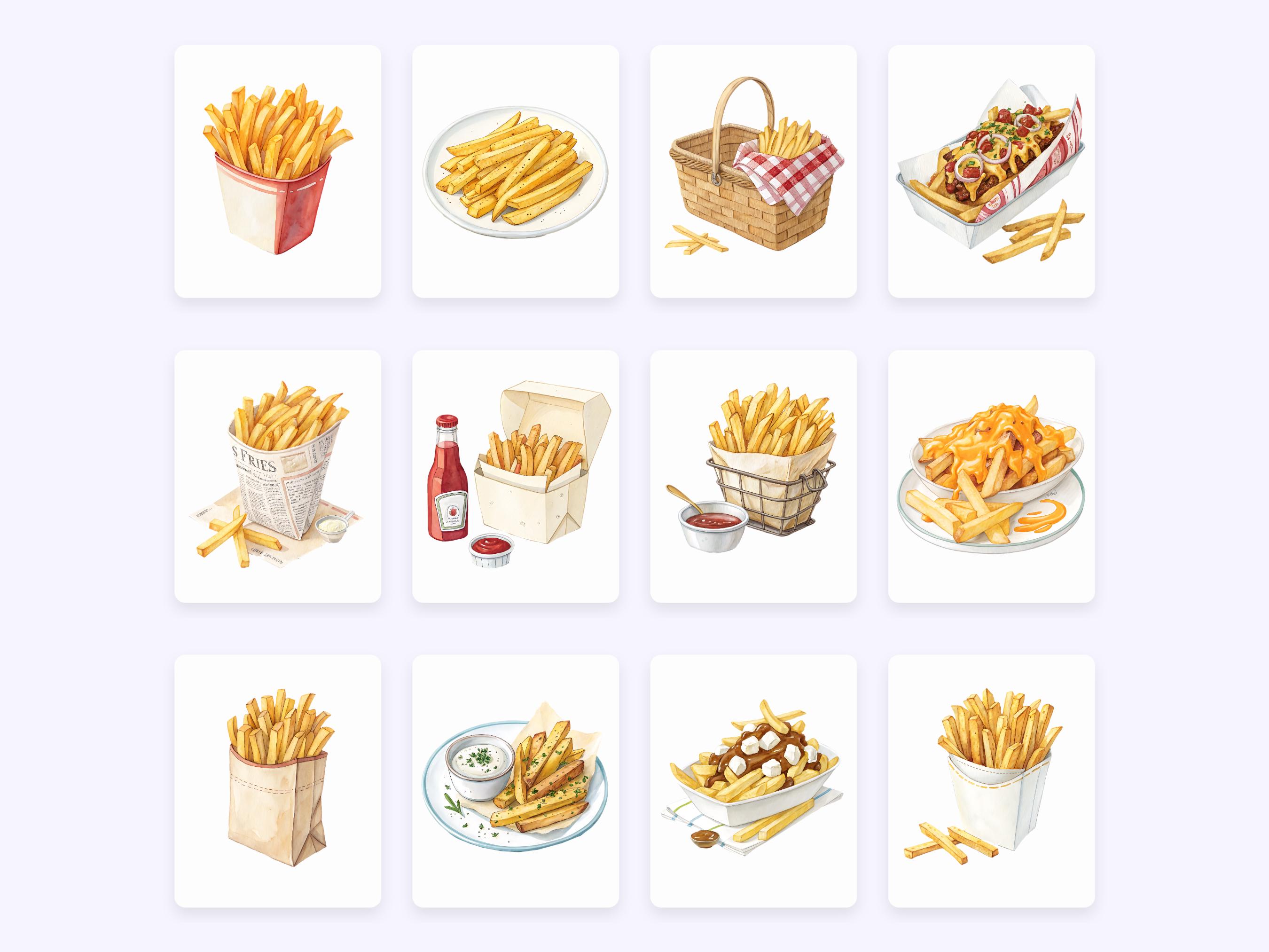 Watercolor French Fries Clipart, Fast Food PNG (commercial Use) - Etsy